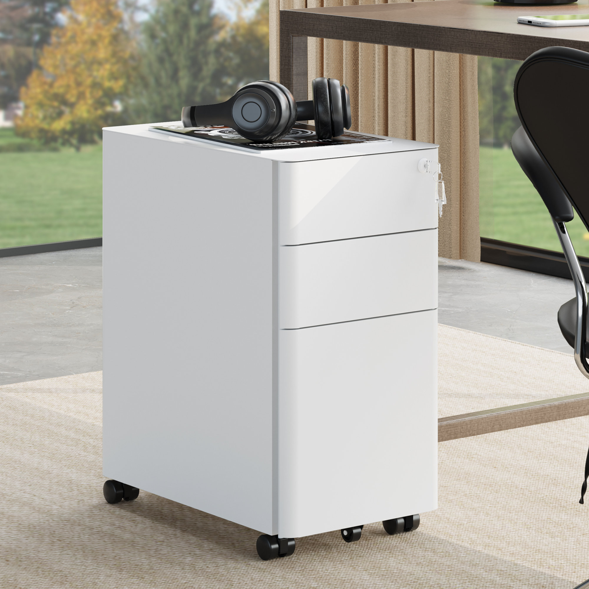 Inbox Zero 11.8" Wide 3 -Drawer Mobile Steel Vertical Filing Cabinet ...