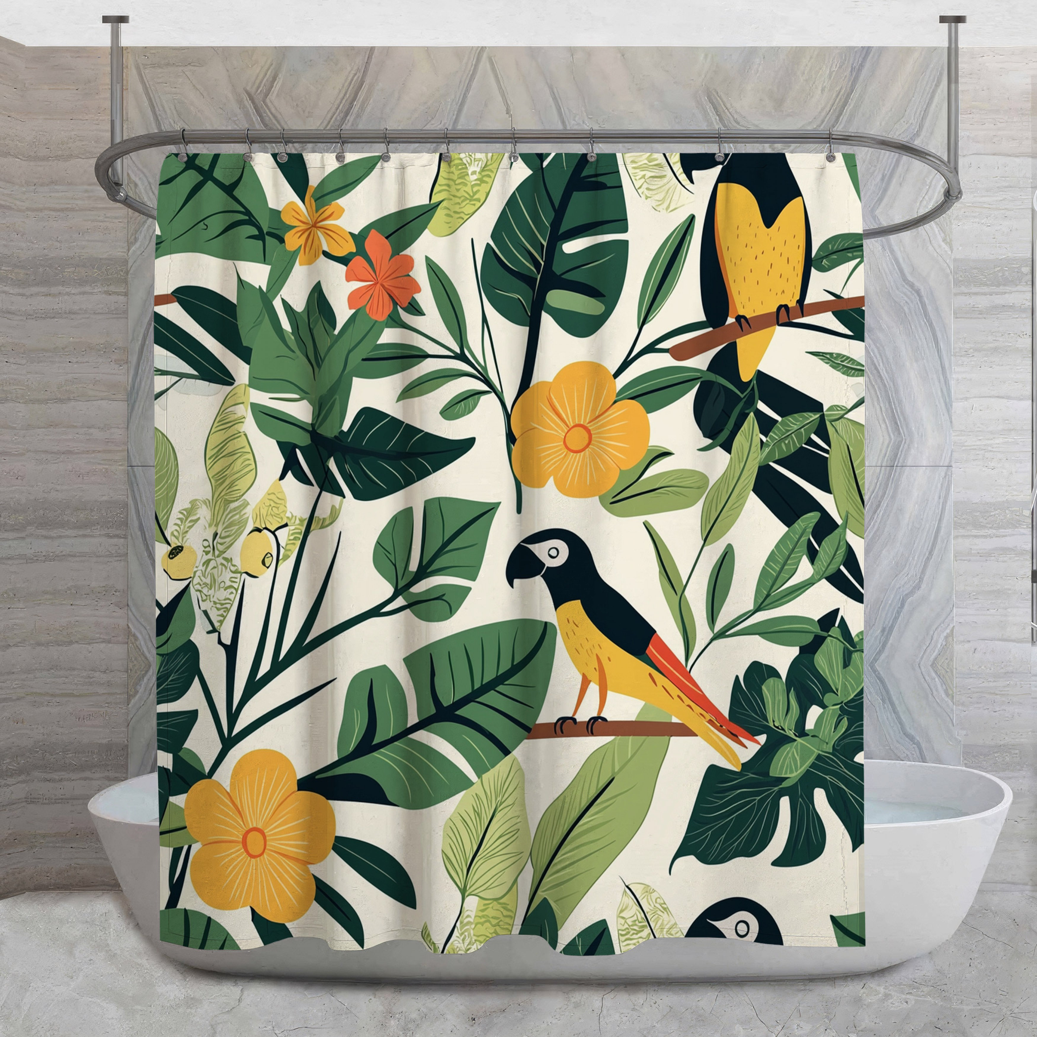 East Urban Home Tropical Birds Shower Curtain - Floral Bathroom Decor ...