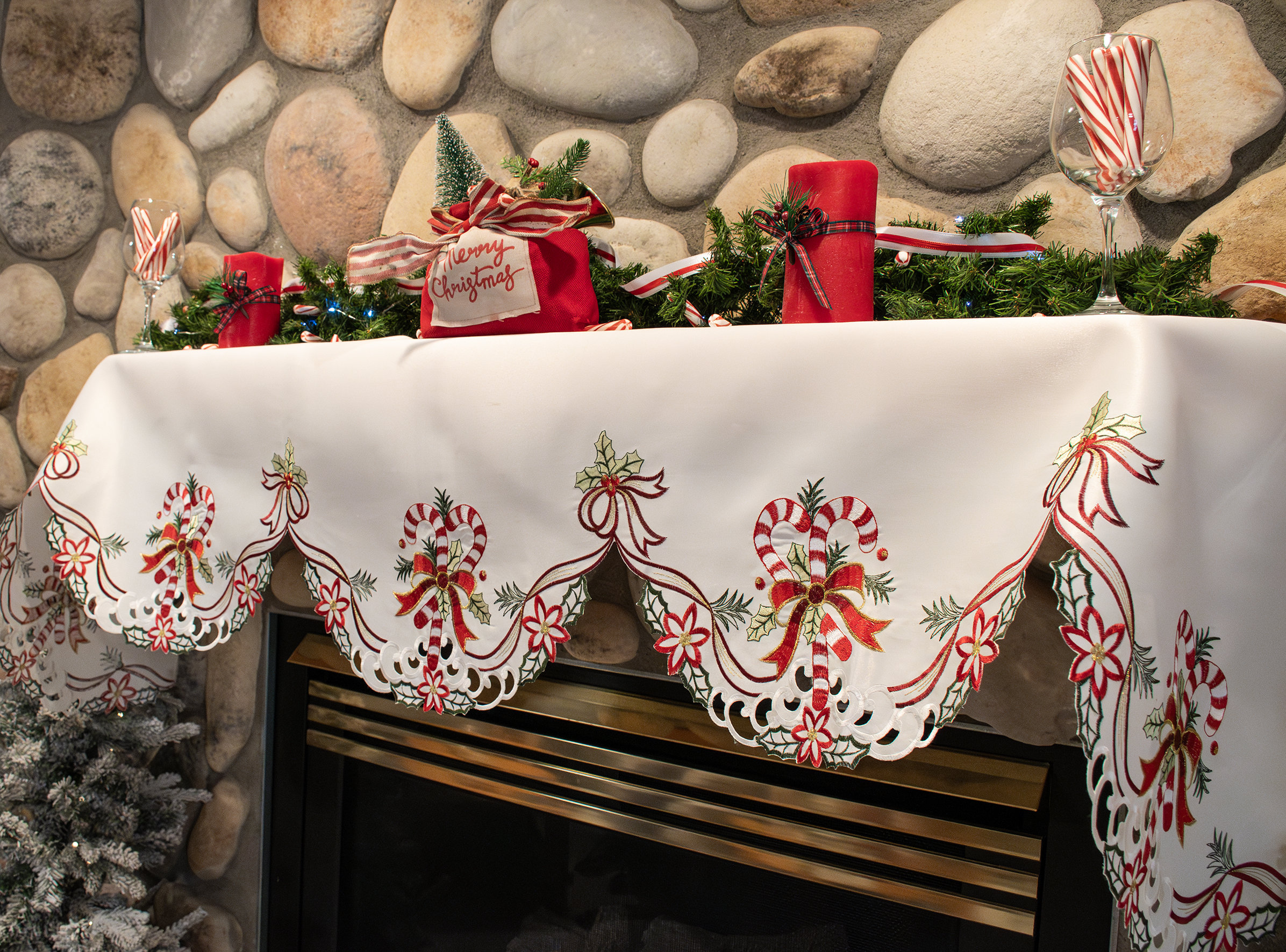 The Holiday Aisle® Julyus Candy Cane Holly Leaves Fireplace Mantle ...