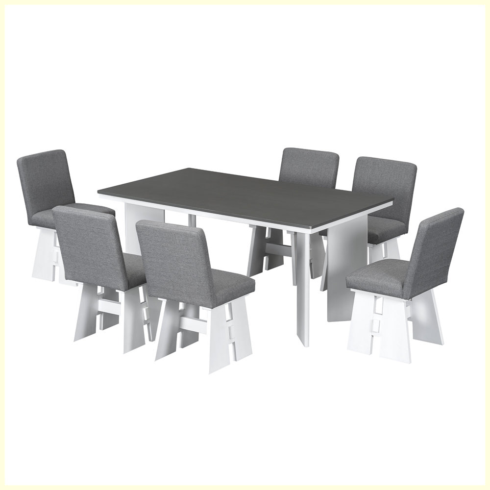 Latitude Run® Modern 7-Piece Dining Table Set with 6 Upholstered Dining ...