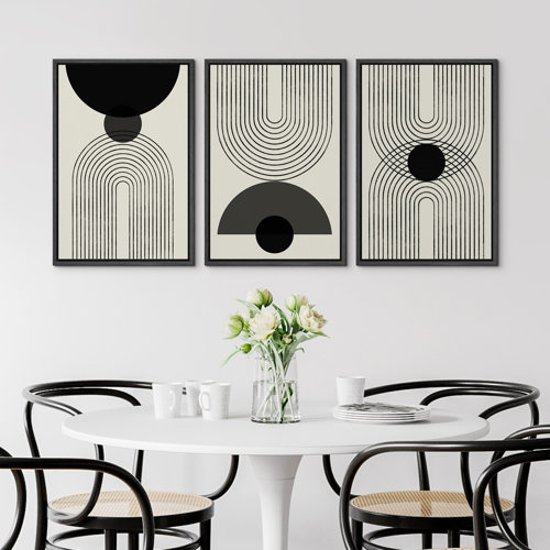 SIGNLEADER " Mid Century Modern Abstract Wall Art Black Semi-Circle An ...
