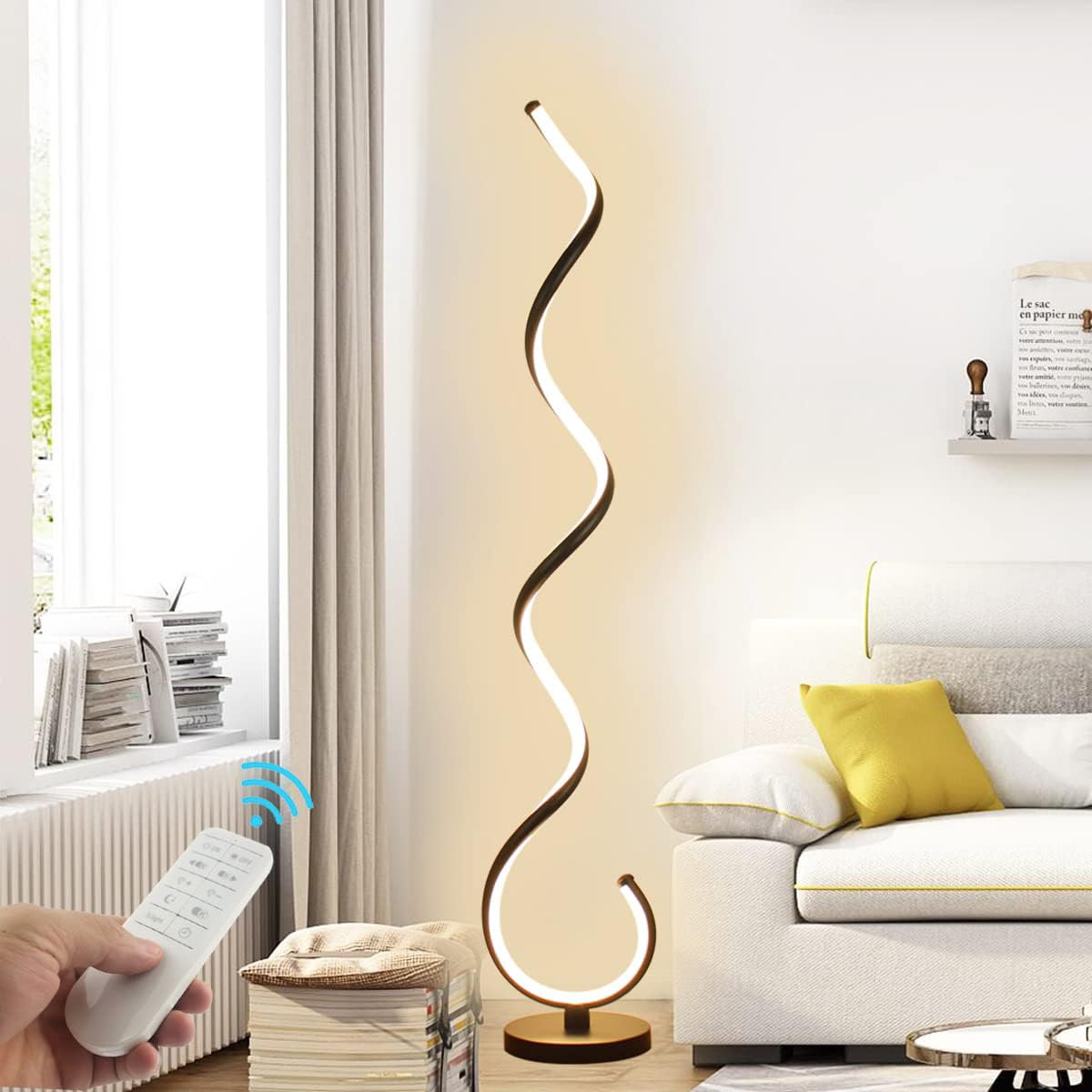 Orren Ellis Spiral LED Floor Lamp With Remote Control, 40W Dimmable ...