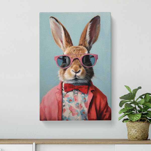 Happy Larry Rabbit with Glasses Painting | Wayfair.co.uk