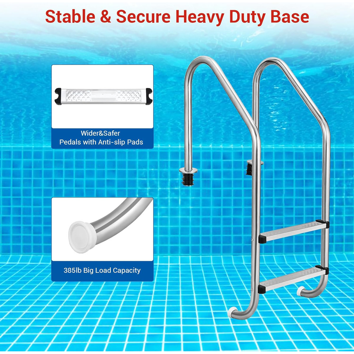 babevy Pool Ladder, 304 Stainless Steel Swimming Pool Ladder, Heavy ...