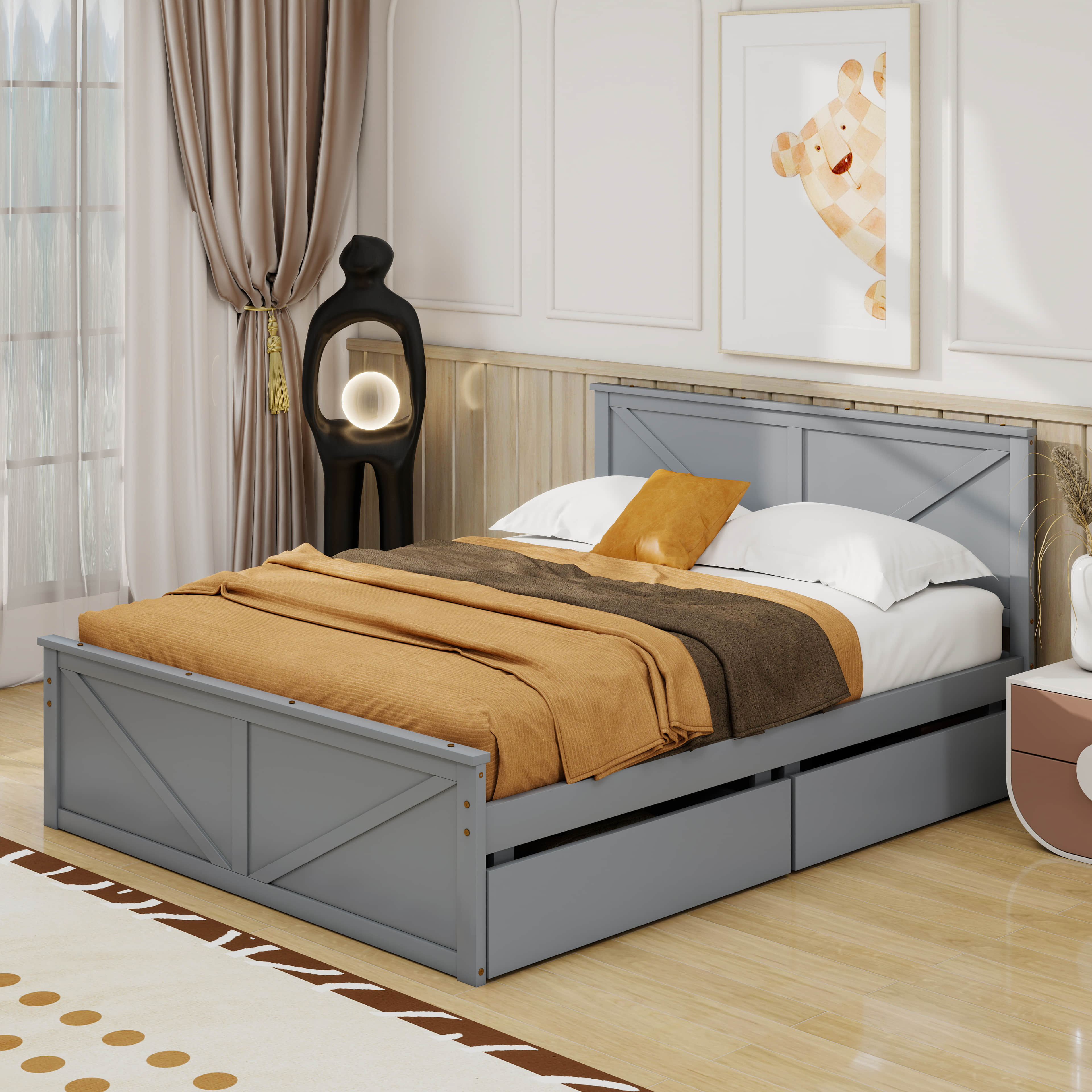 Gracie Oaks Lit plateforme en bois avec quatre tiroirs et Commentaires ...