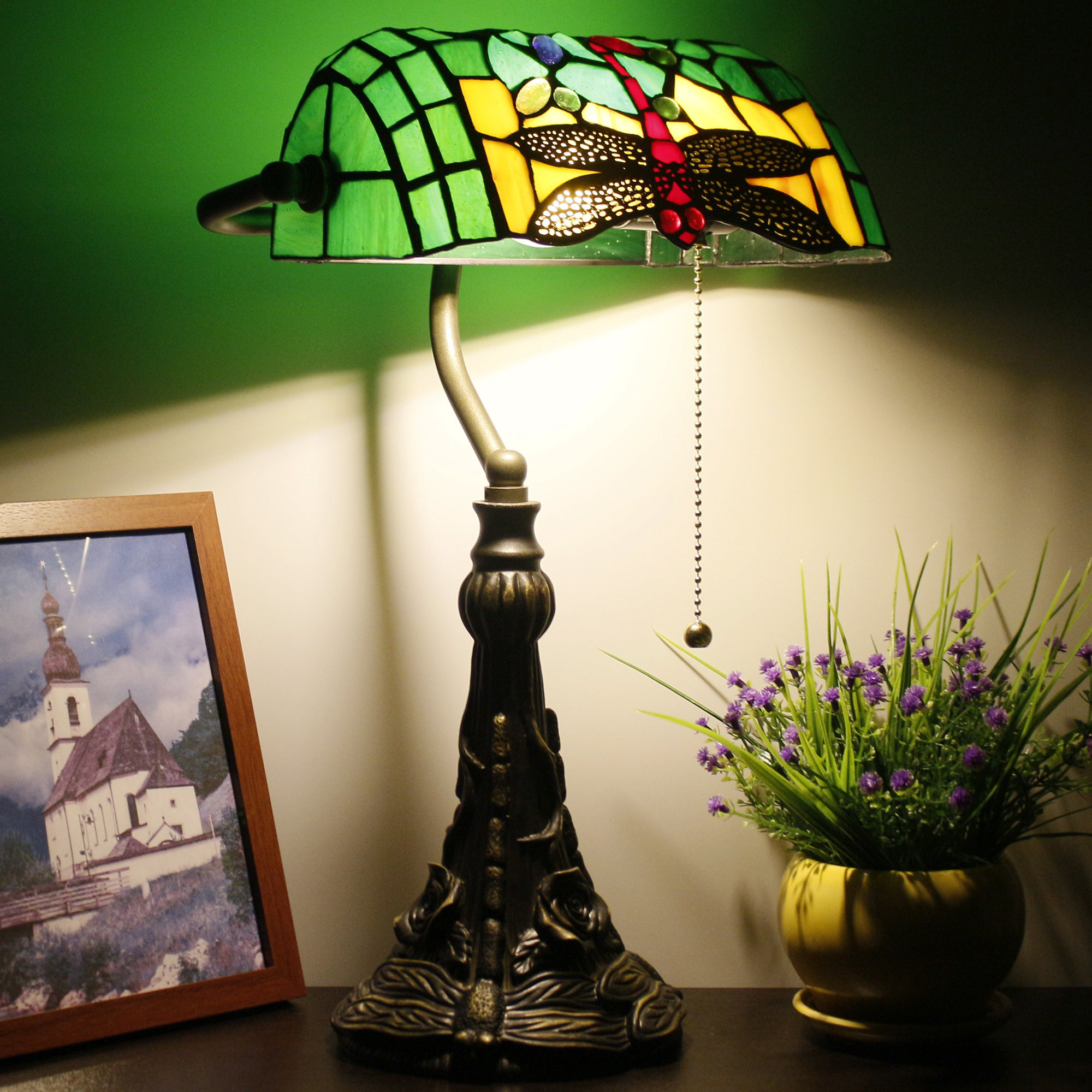 Astoria Grand Tiffany Banker Lamp Small Stained Glass Table Lamp ...