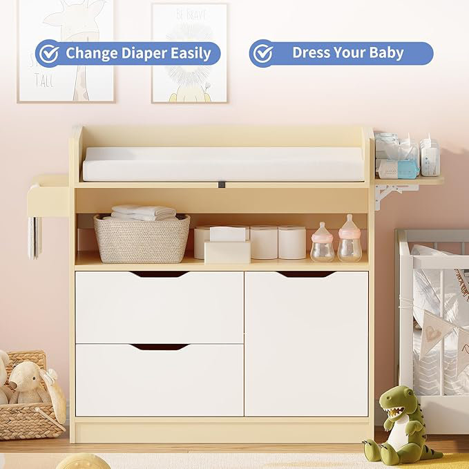 Ebern Designs Baby Changing Table Dresser, With 3 Drawers And 1 Storage ...