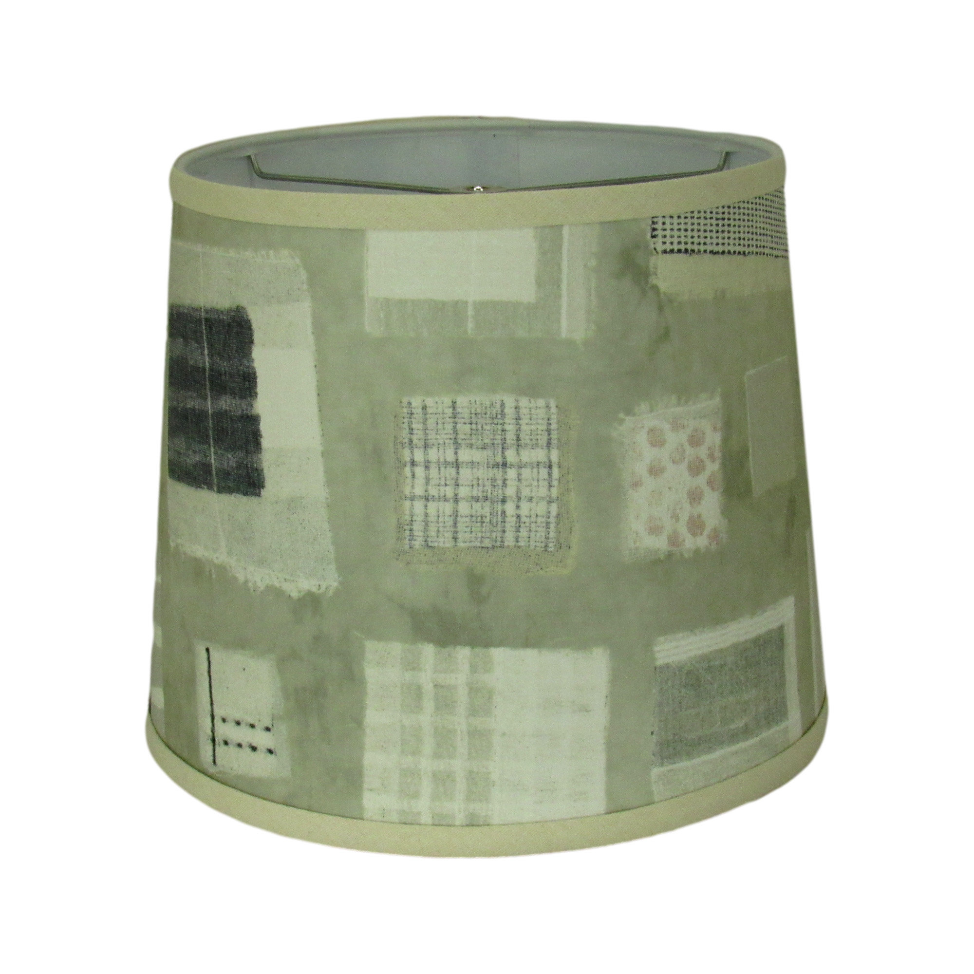 Gracie Oaks Modern Patchwork Drum Lamp Shade – Soft Neutral Grey ...
