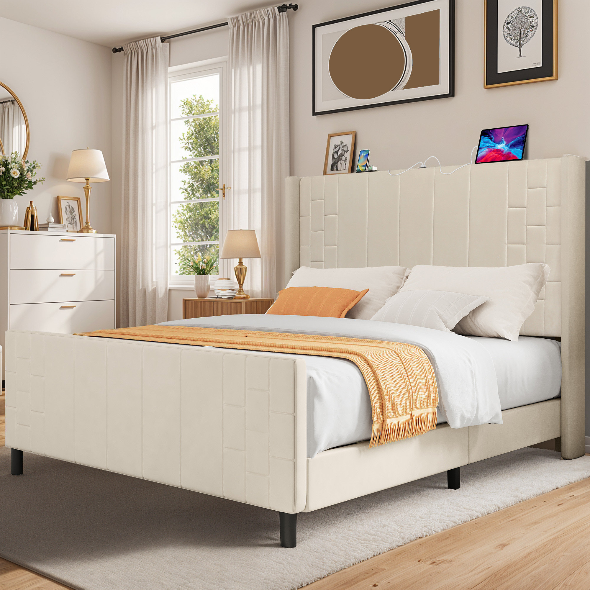 Ebern Designs Adiza Upholstered Metal Wingback Bed | Wayfair