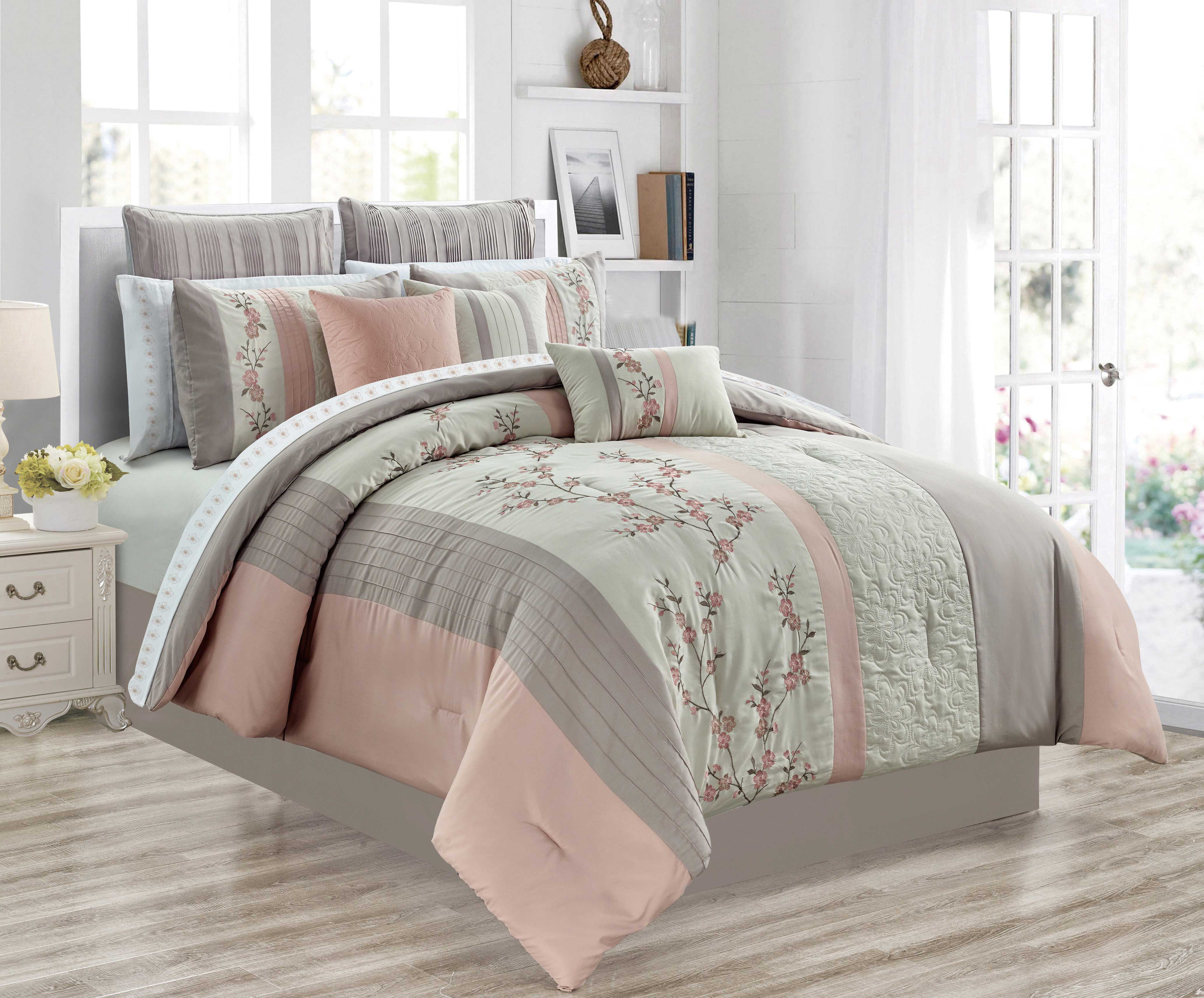 Safdie & Co. Inc. Celina Peach/Gray Hypoallergenic Microfiber 7 Piece ...