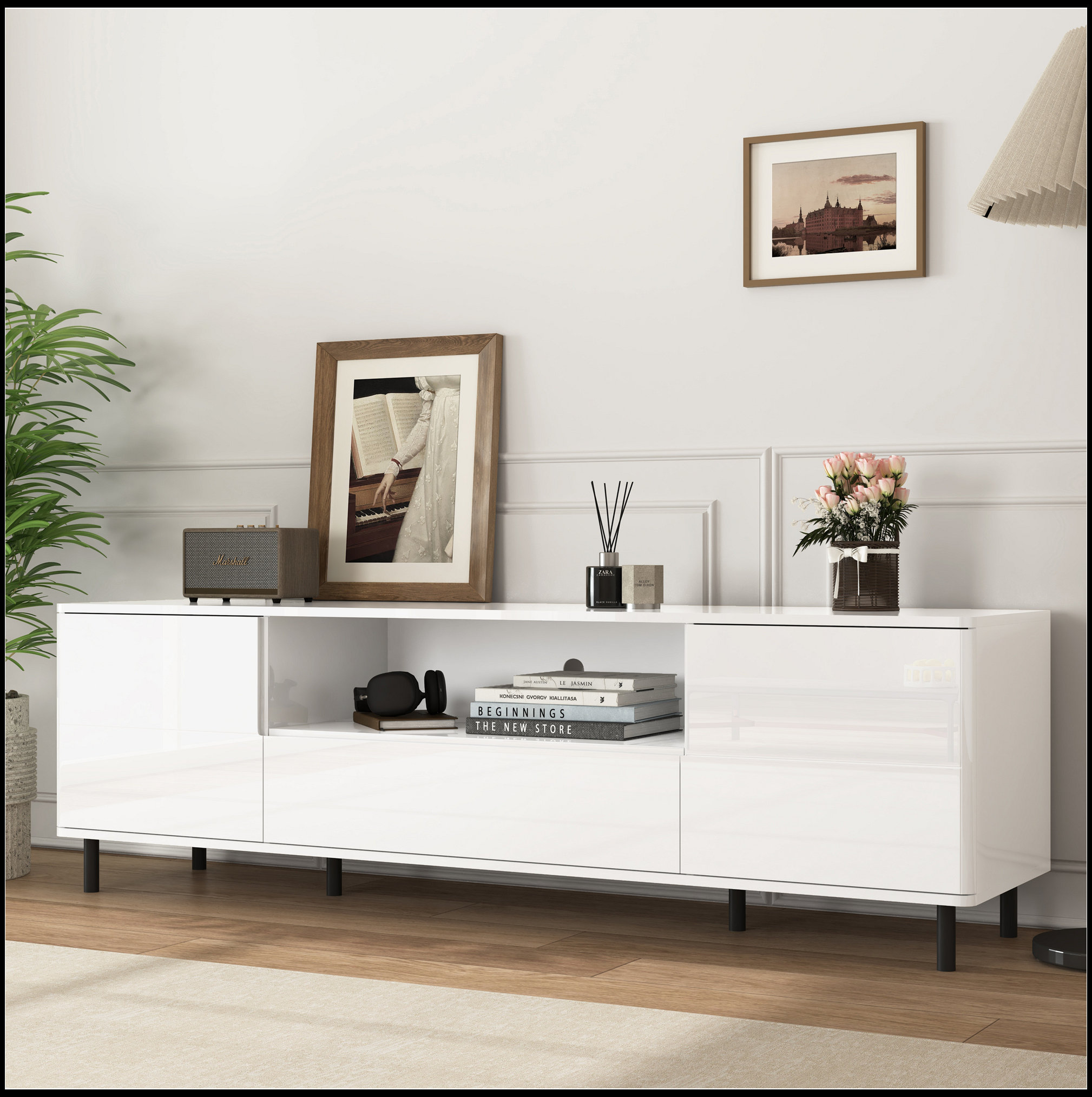 Latitude Run® High Gloss Panel Modern TV Console, TV Stand ...
