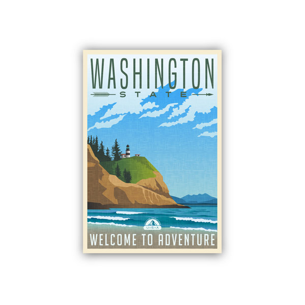 Trinx Washington Retro Style State Travel Poster, Vintage Unframed ...
