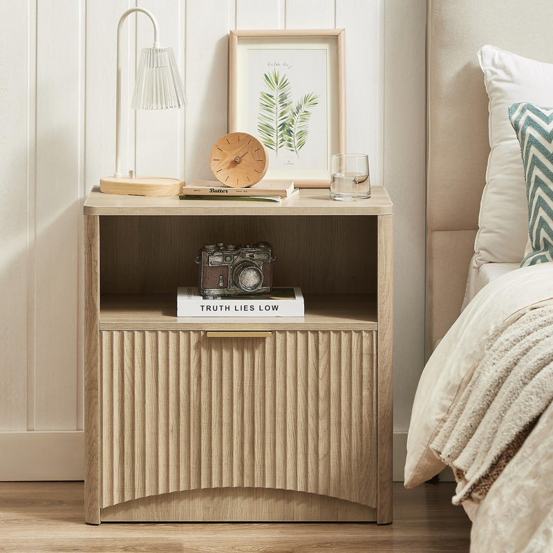 Latitude Run® Mid Century Modern Nightstand With Drawers, Wood Fluted ...