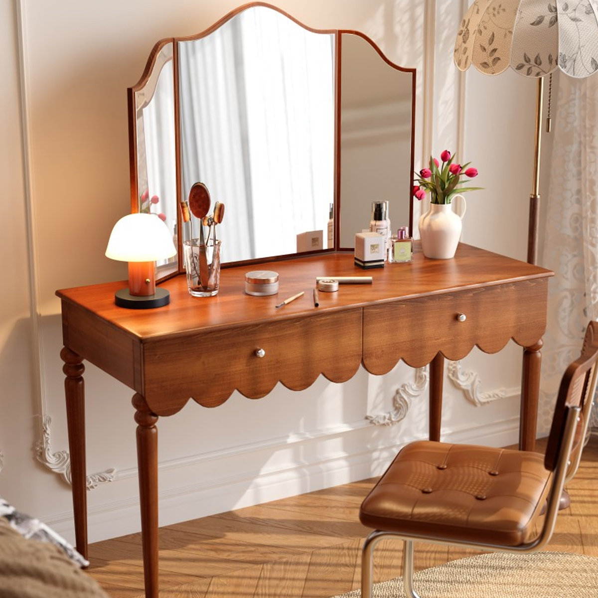 Bloomsbury Market 47.24" Brown Rectangular Solid Wood Makeup Vanities ...