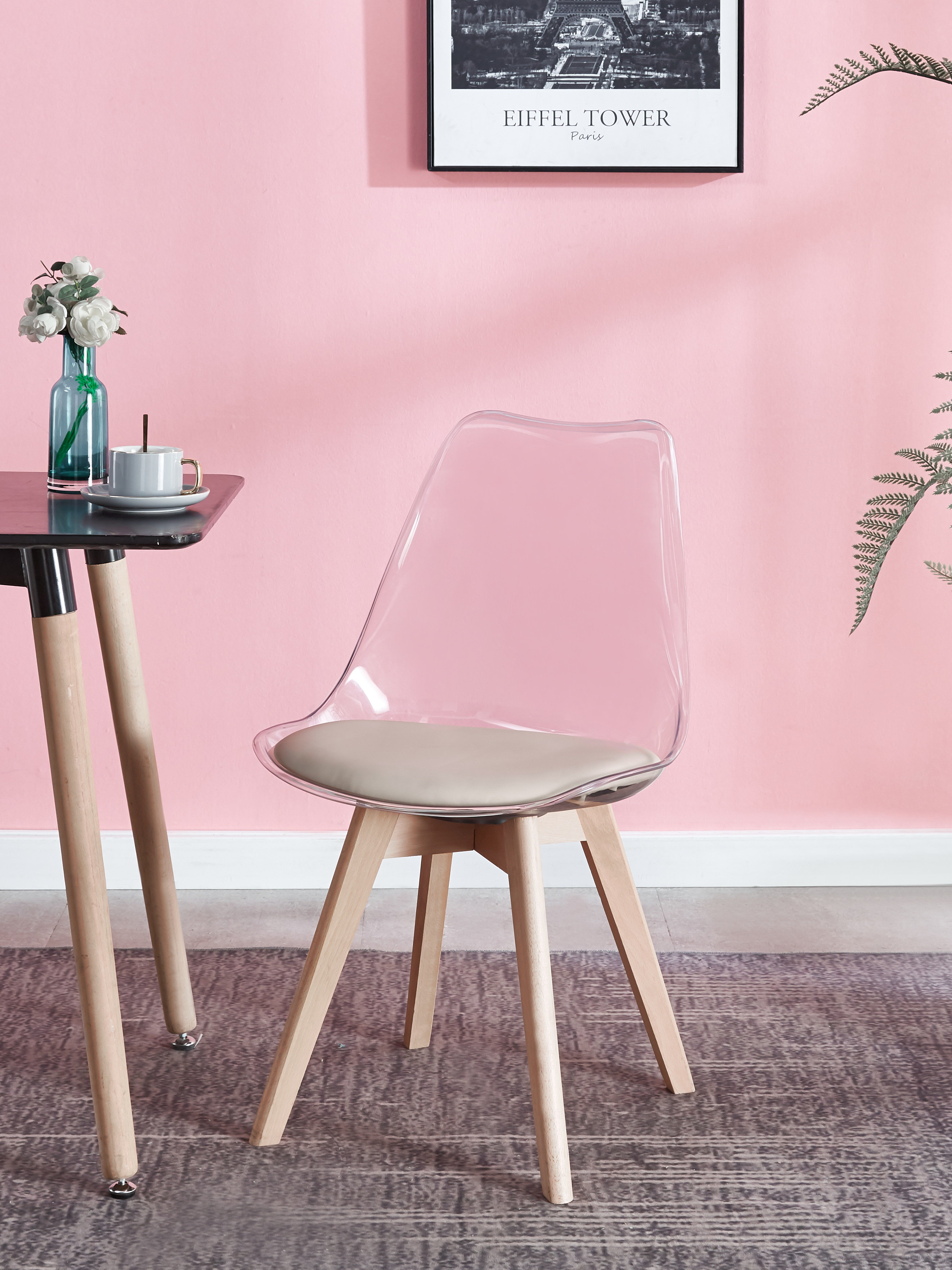 Brayden Studio Shanae Set of 4 Transparent Chairs with Wooden Legs and ...