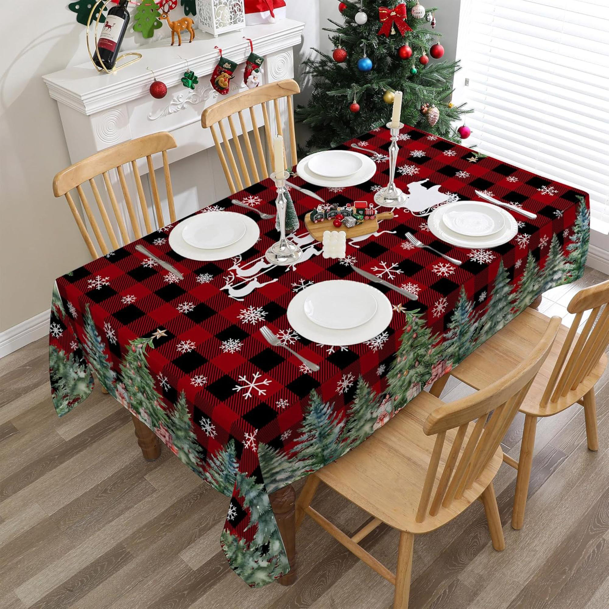 The Holiday Aisle® Christmas Tablecloth 60X120 Inches - Farmhouse Red ...