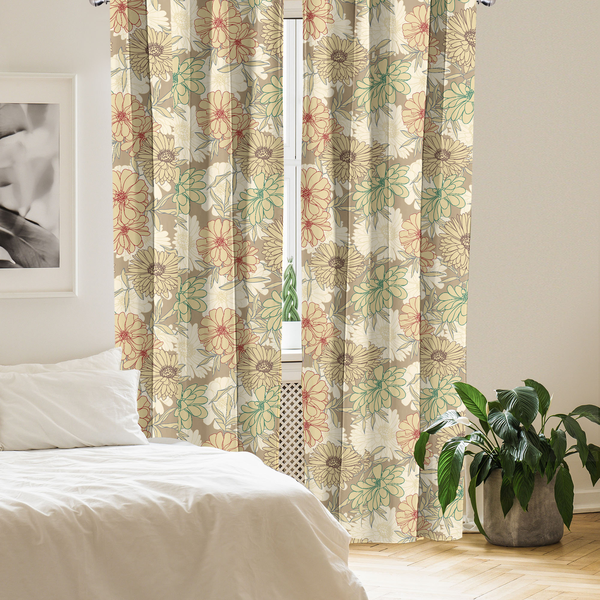 East Urban Home Floral Curtains Earthy Daisy Like Blooms Art Pair of 28 ...