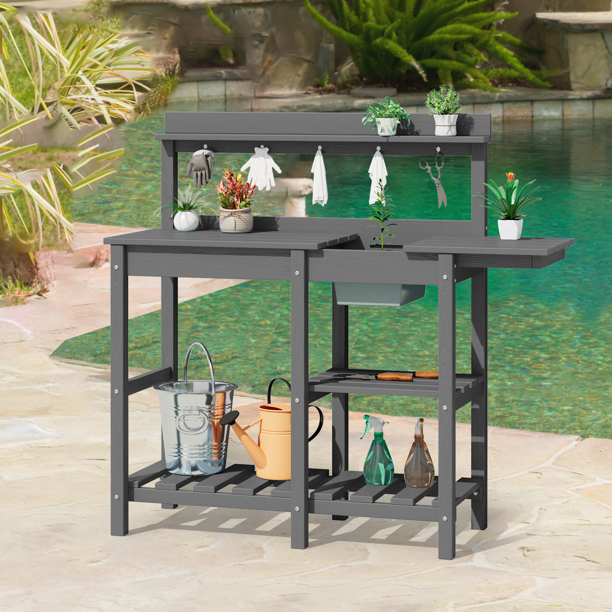 Arlmont & Co. High Density Polyethylene Ourdoor Garden Potting Bench ...