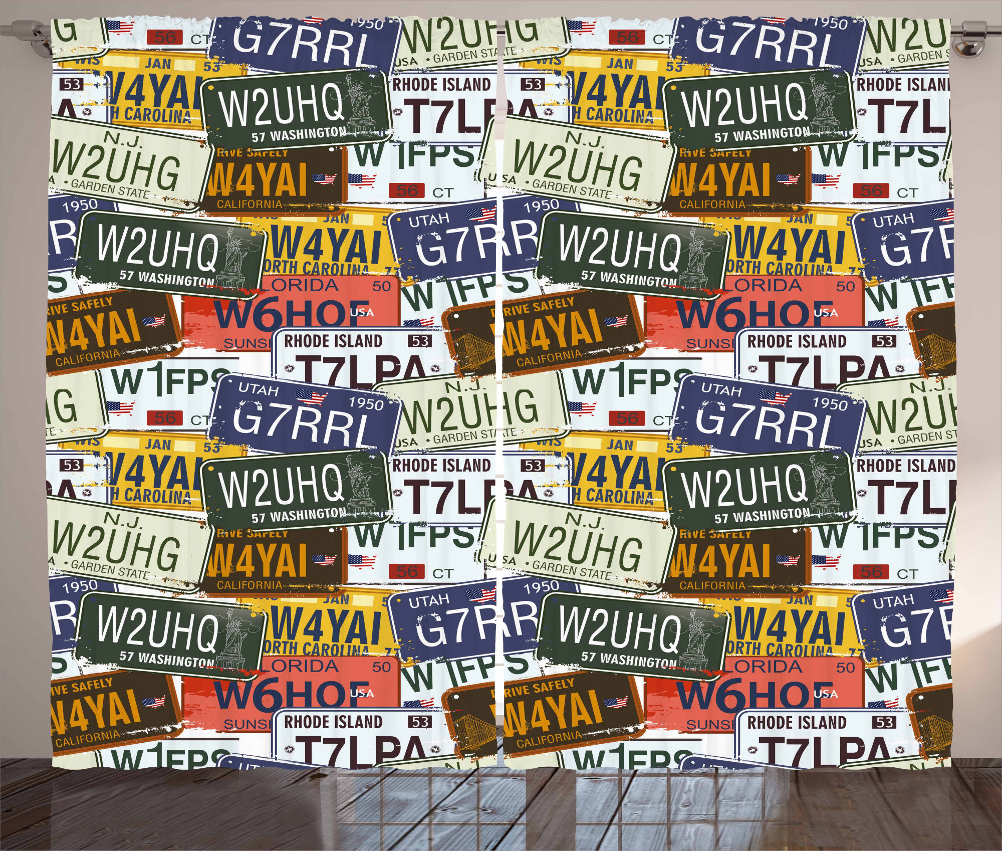 East Urban Home Anbut Retro American Auto License Plates Semi-Sheer ...