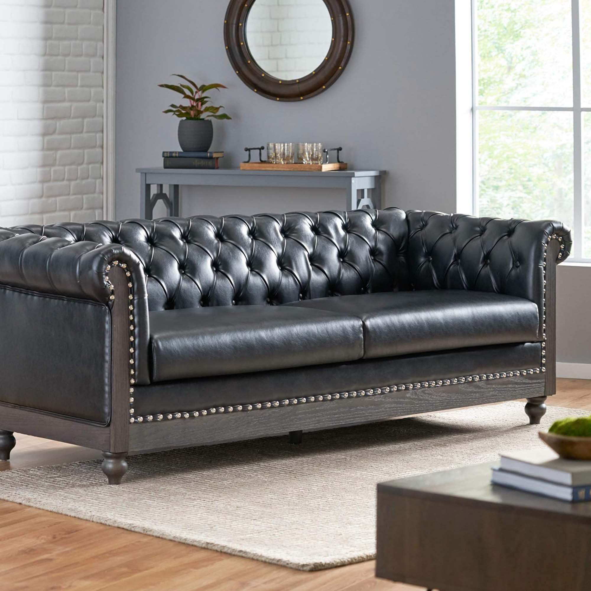 Mercer41 Retro Style Comfy 3-Seat Sofa With Wooden Legs | Wayfair
