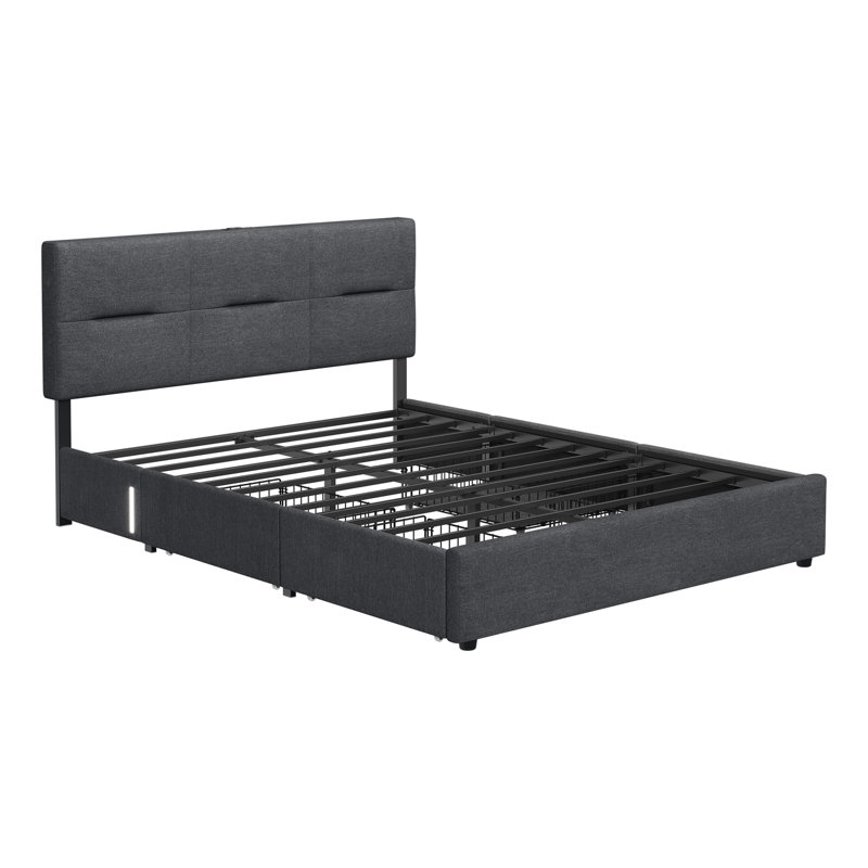 Latitude Run® Fehi Upholstered Bed Frame with Headboard, 4 Storage ...