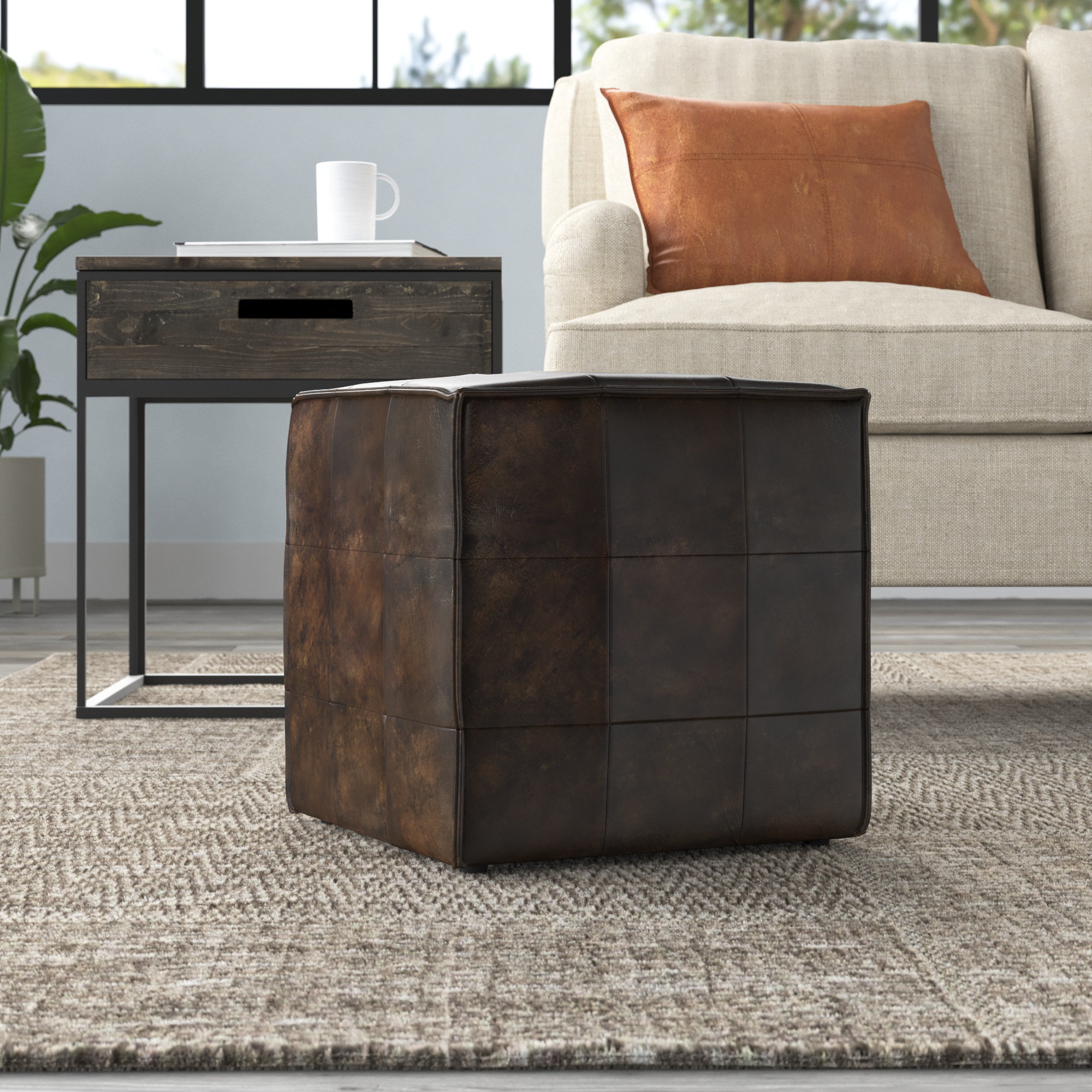 Birch Lane™ Catrice 18'' Wide Genuine Leather Square Patchwork Cube Ottoman - Wayfair Canada
