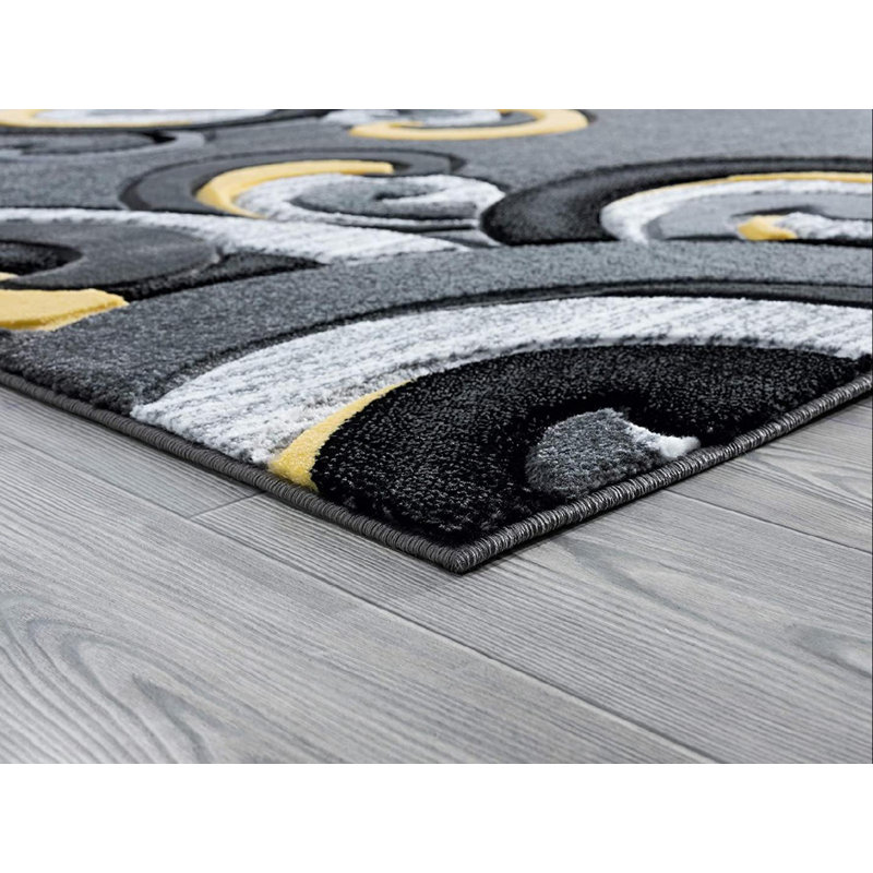Orren Ellis Zabala Paisley Abstract Yellow/Gray/Black Area Rug ...