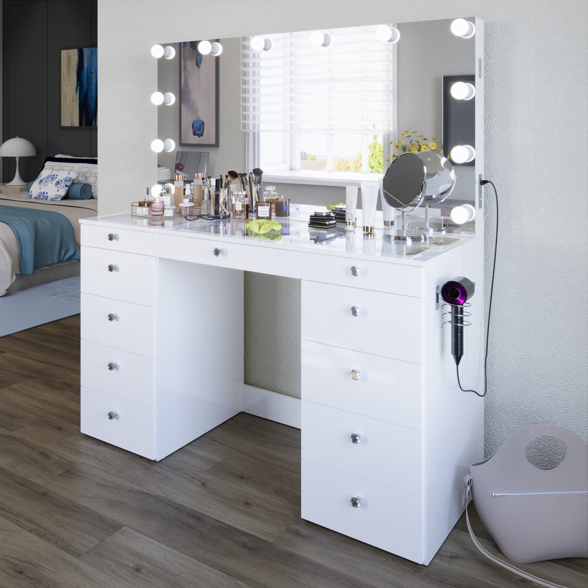 Boahaus LLC Wren Premium Extra-Large Makeup Vanity With Bluetooth ...