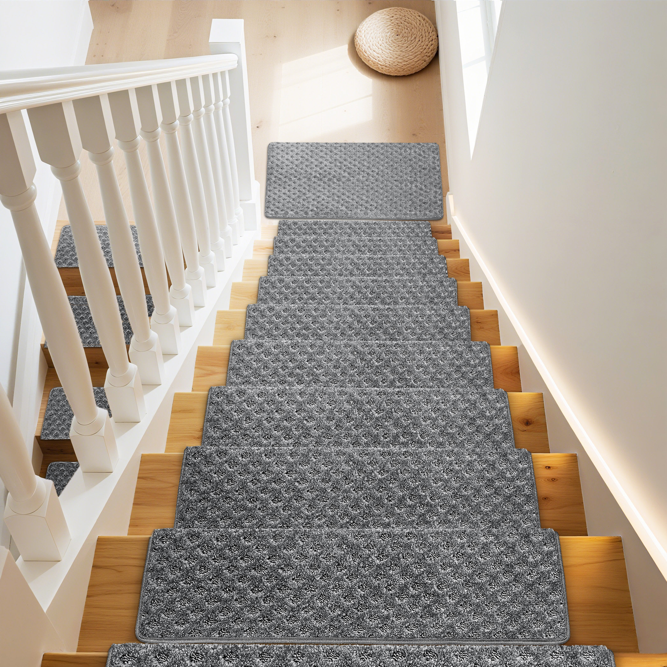 Latitude Run® Rease Diamond Pattern Bullnosed Stair Treads (14pc) With Landing Mat (1pc) Set ...