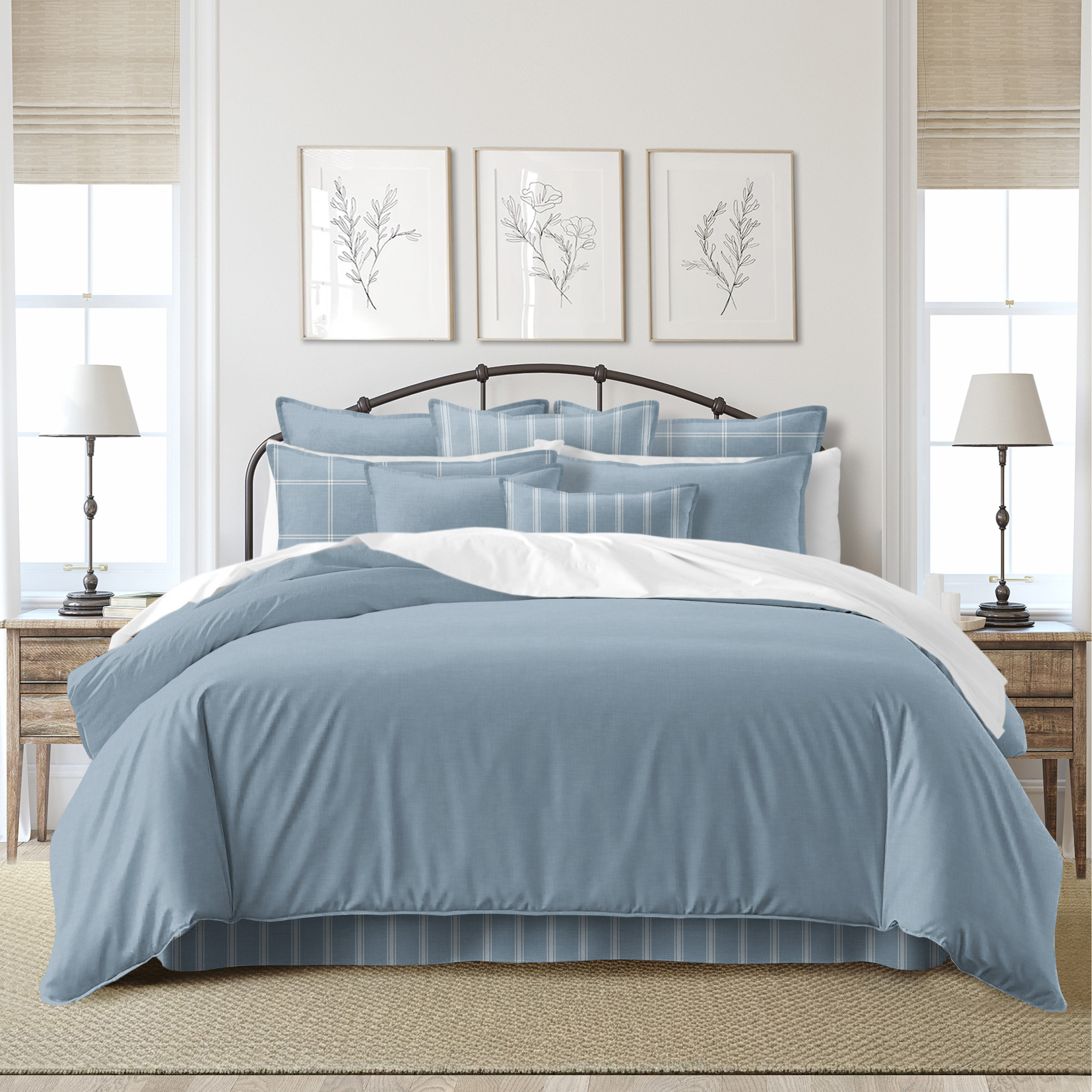 6ix Tailors Fine Linens Shay Solid Cornflower Blue Cotton Duvet Cover ...
