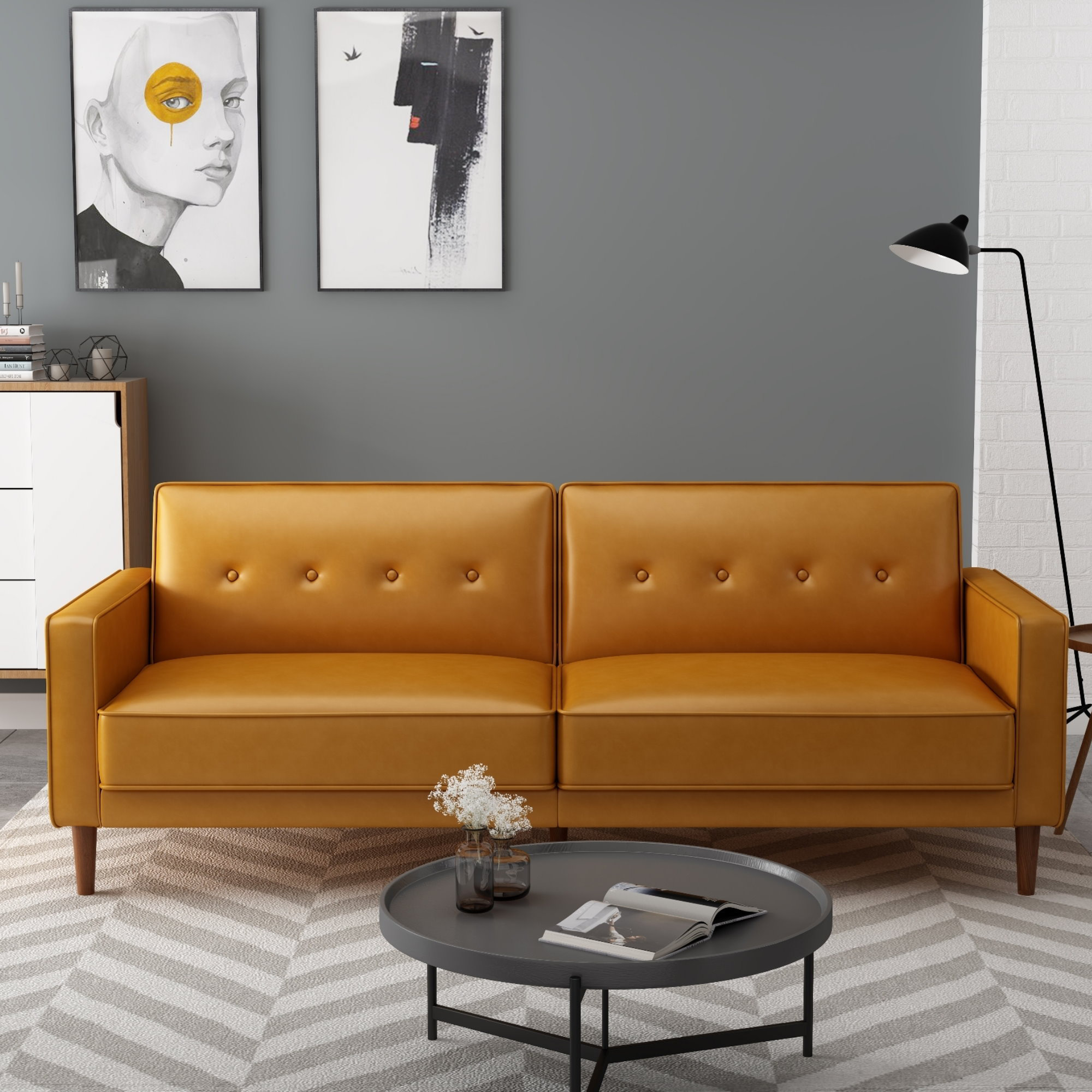 Wade Logan® Calisa 80'' Wide Faux Leather Split Back Convertible Sofa ...