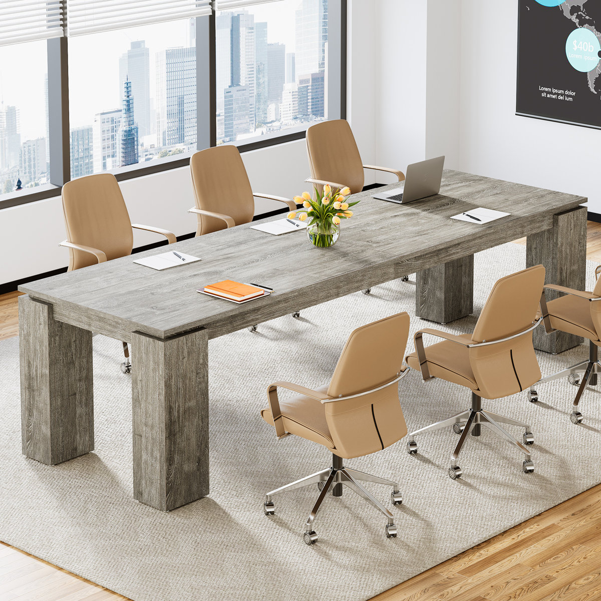 Ebern Designs 7 FT Extra Long Conference Table, 86-Inch Office Meeting ...