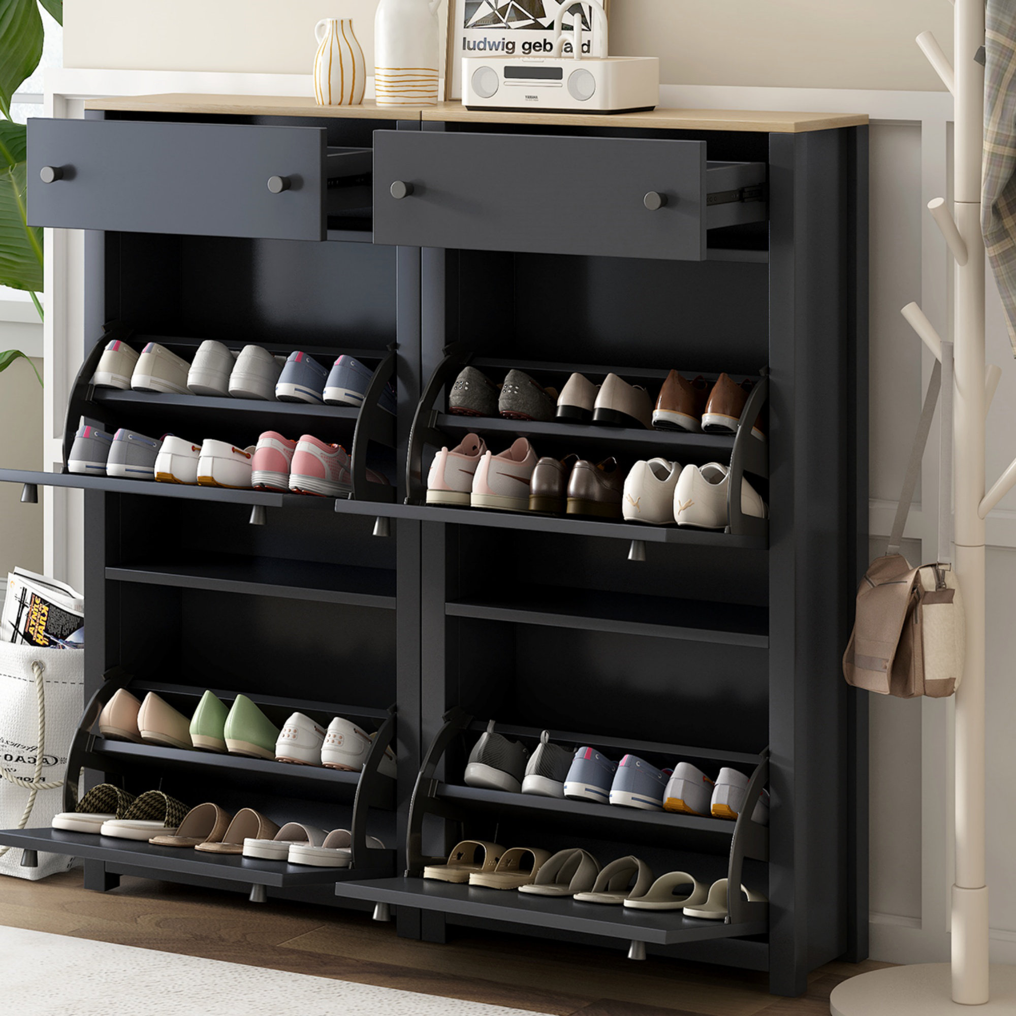 Tipping Bucket Shoe Cabinet