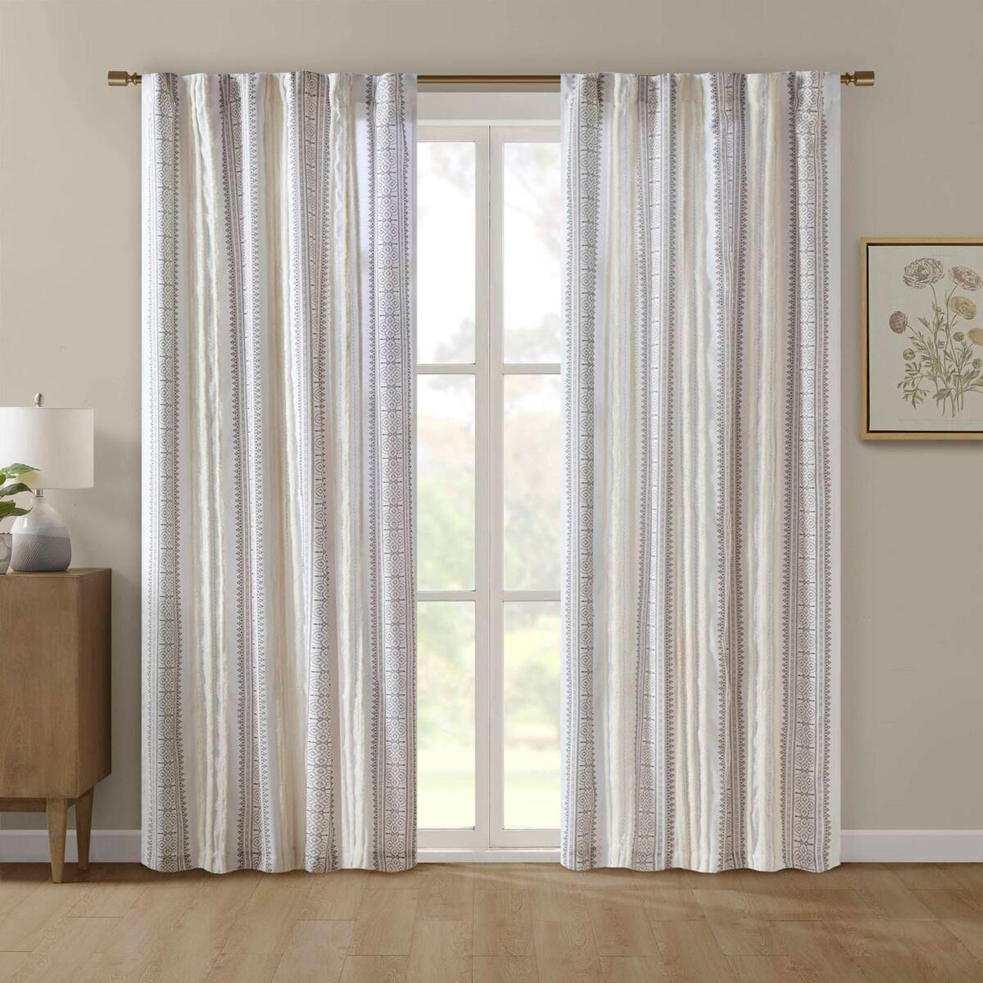 Dakota Fields Poly Printed Curtain Panel with Tufted Stripe and Lining ...
