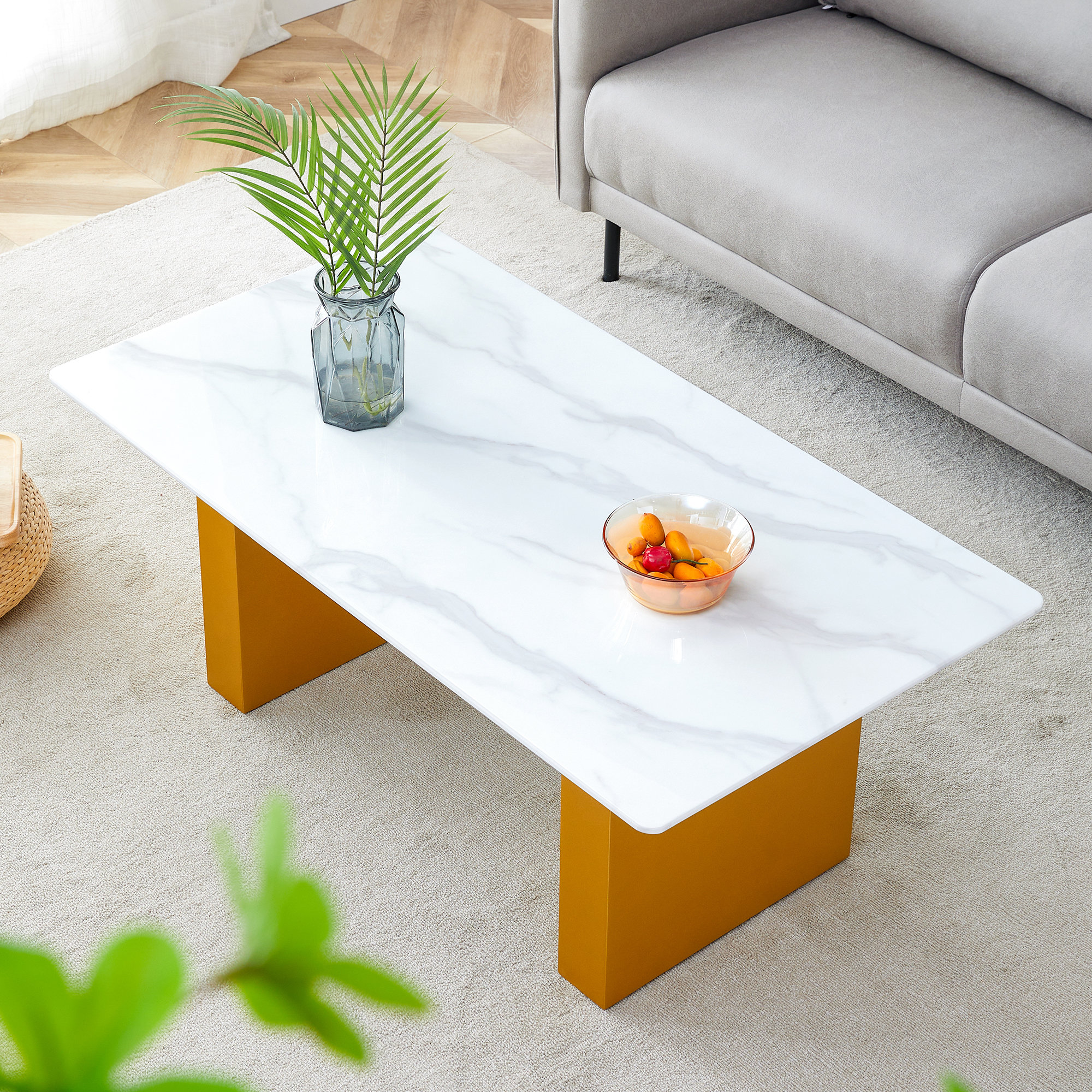 Wrought Studio™ Kiratsou Rectangle Marble Top Coffee Table | Wayfair