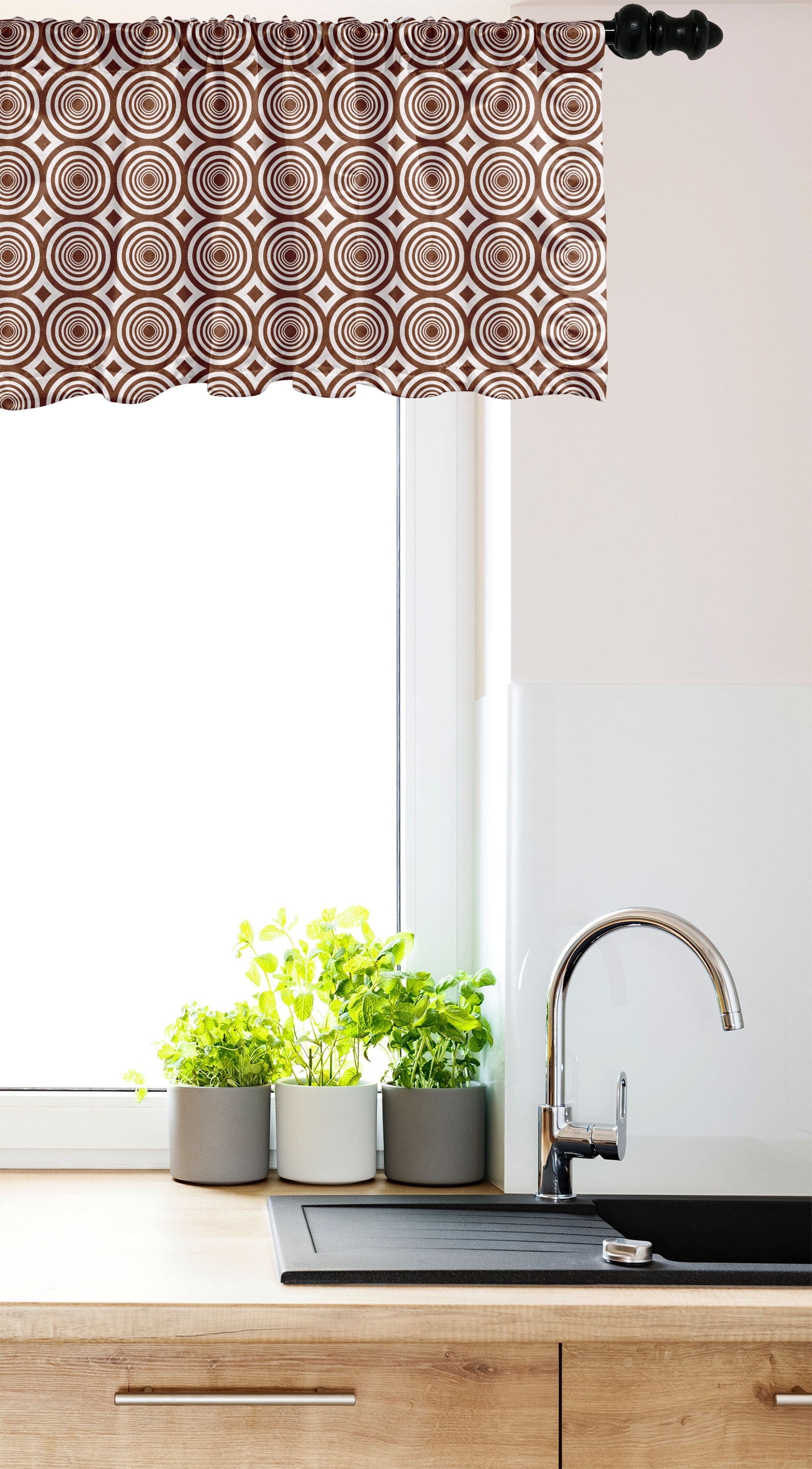 Ambesonne Retro Valance Pack of 2 Circular Rings Spirals Motif Redwood ...