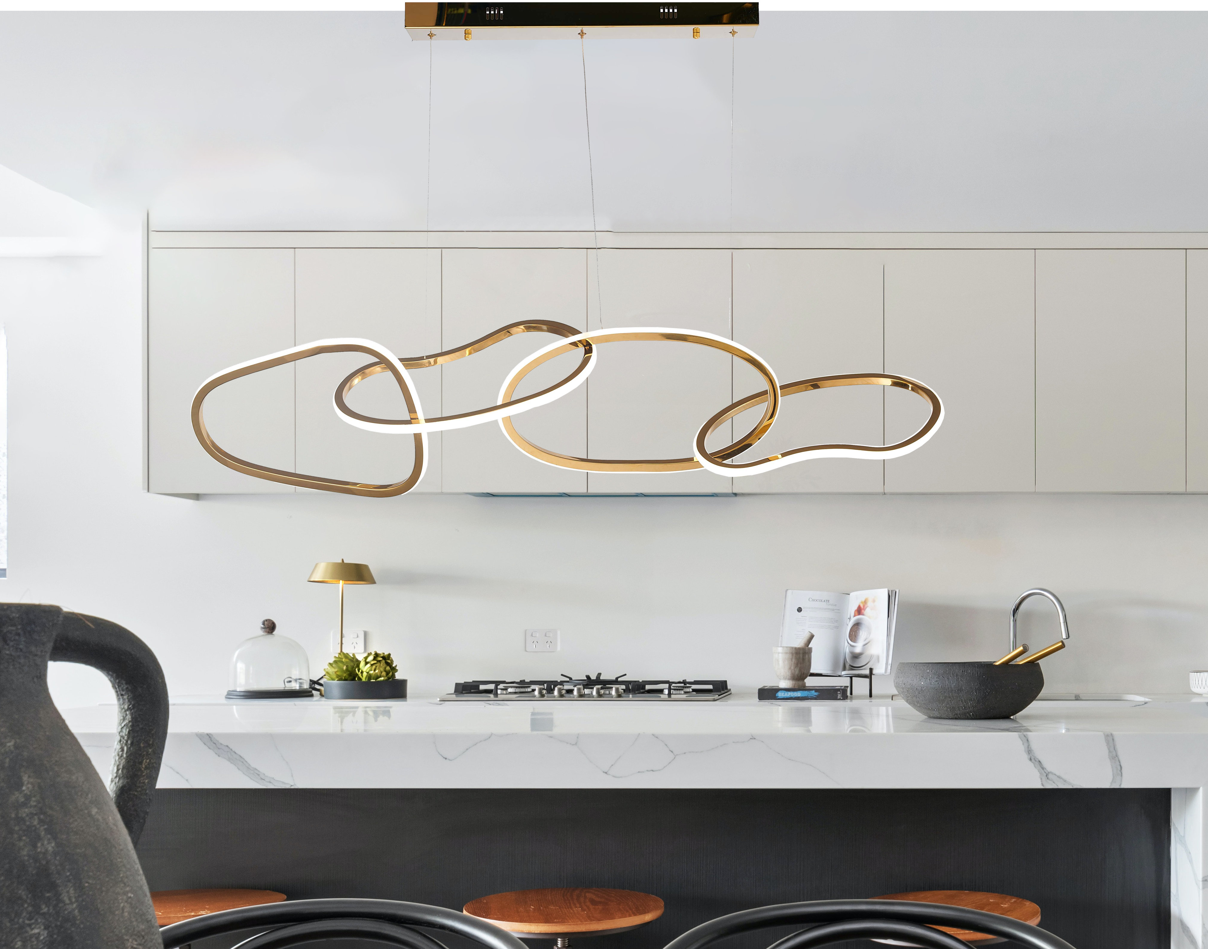 Everly Quinn 4-Light Gold Stainless Steel LED Chandelier With Silicon ...