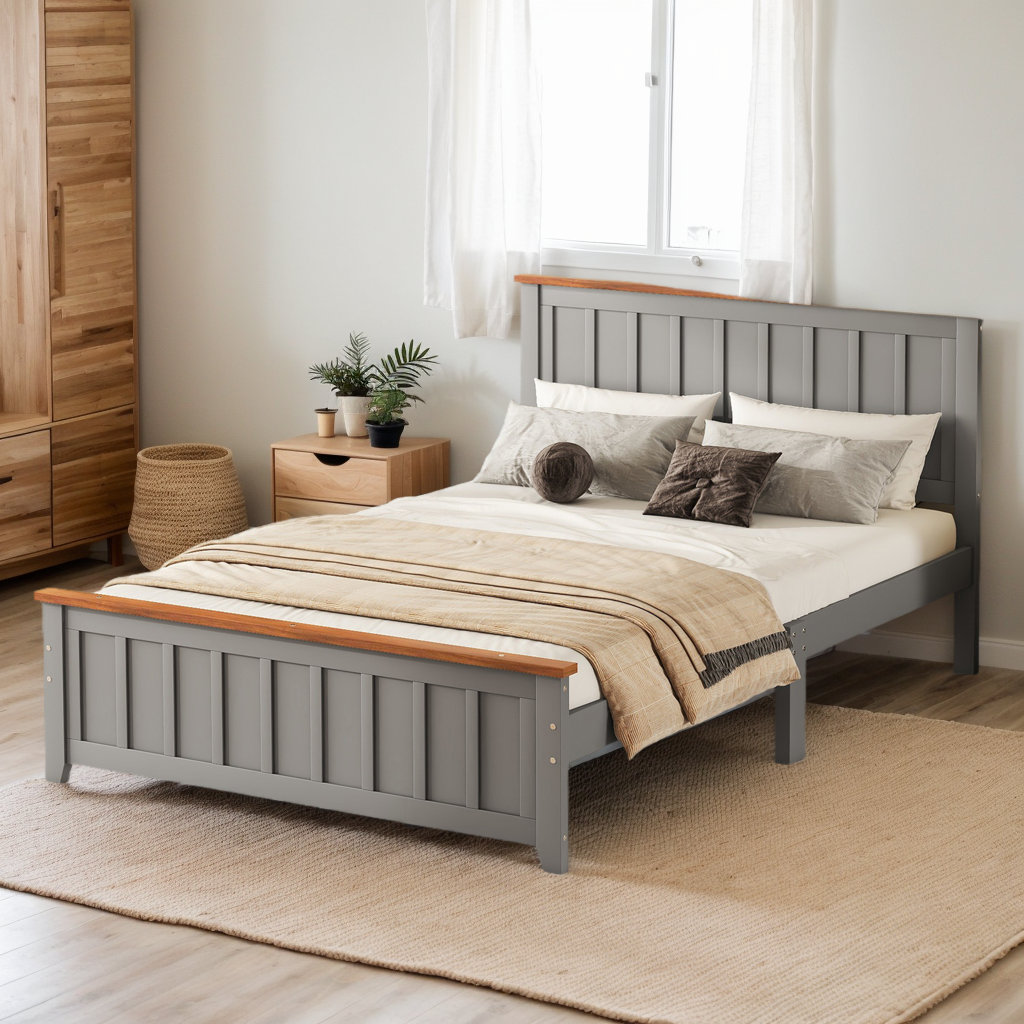 Lark Manor Wood Bed Frame with Rectangular Headboard and Footboard ...