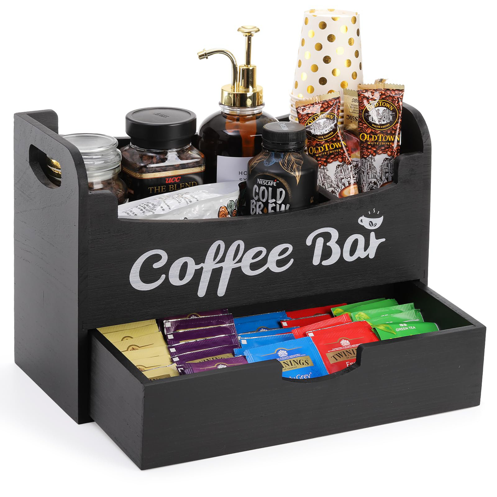 Passetas Coffee Bar Organizer With Drawer, Wood Coffee Tea Station ...
