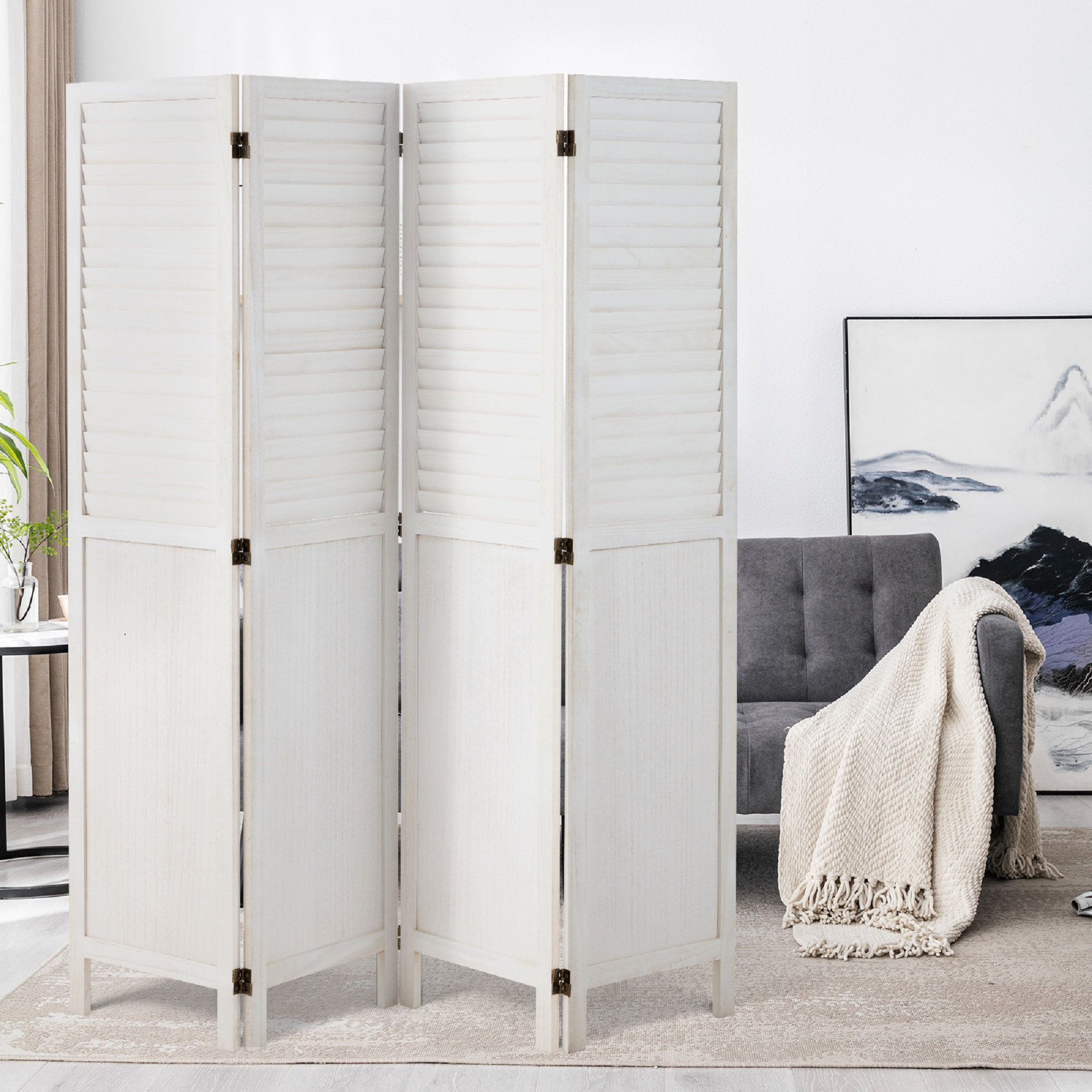 Rosecliff Heights Gramercie 96'' W x 67'' H 6 - Panel Solid Wood ...