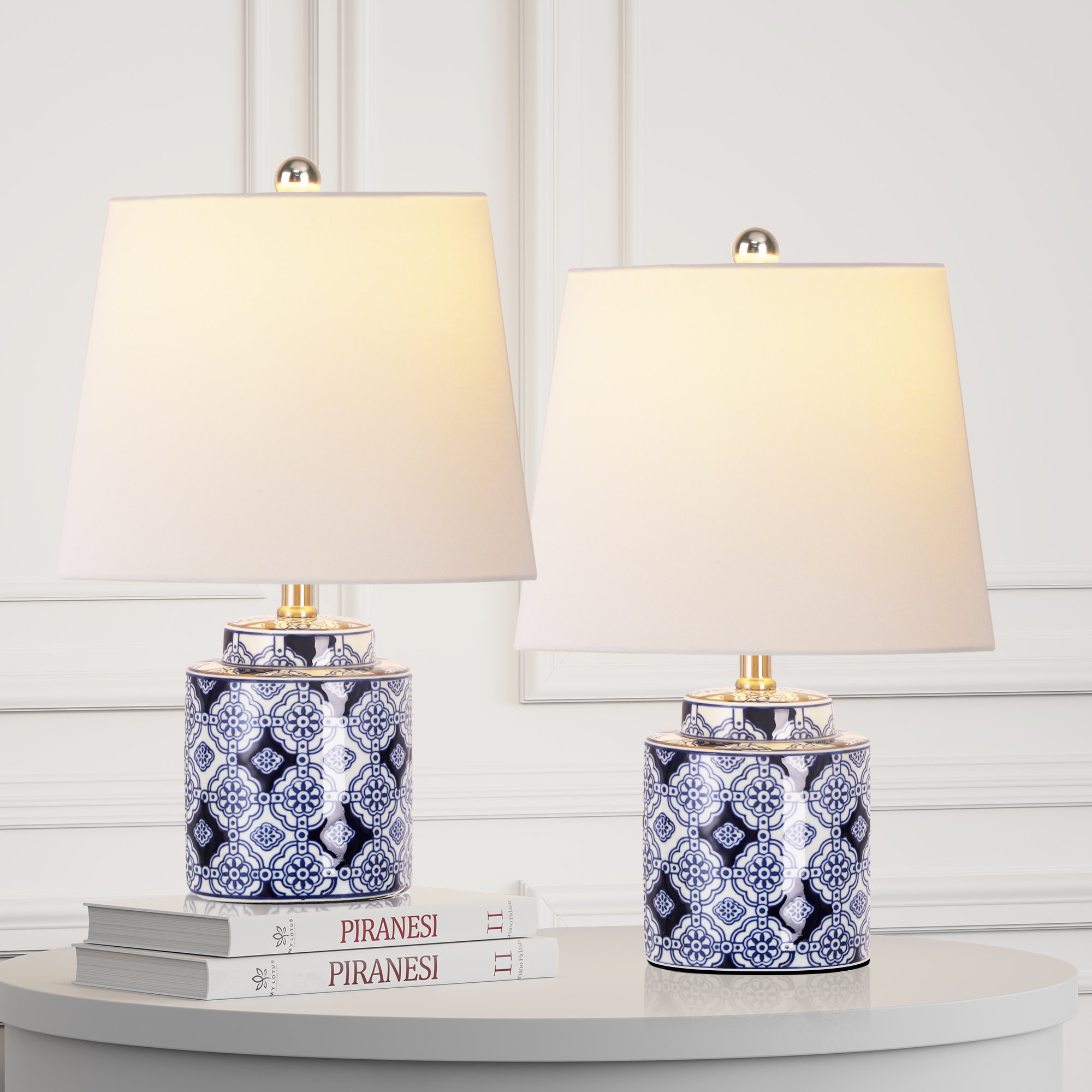 Bungalow Rose 18.9" Blue Ceramic table lamps Set Of 2, Porcelain Style ...