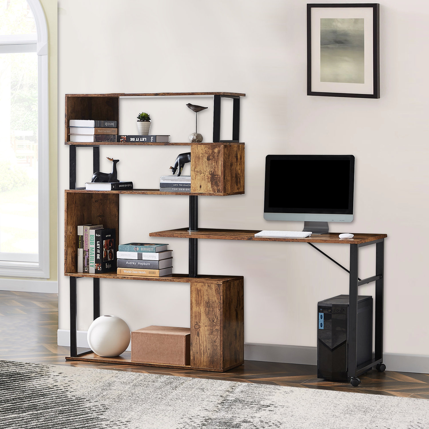 Latitude Run® Multi functional design L-Shaped Corner Table with ...