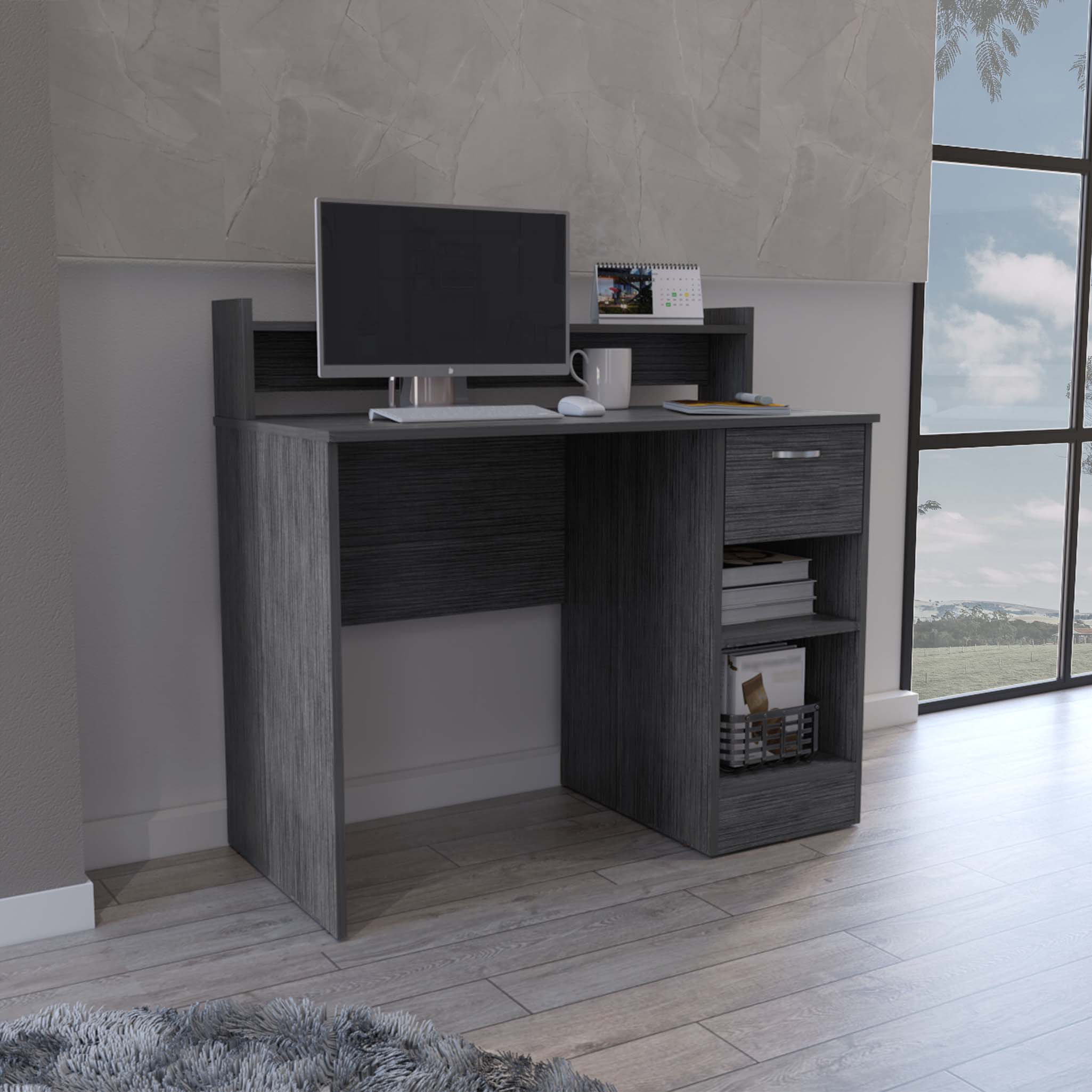 Latitude Run® Computer Desk Delmar with Open Storage Shelves and Single ...