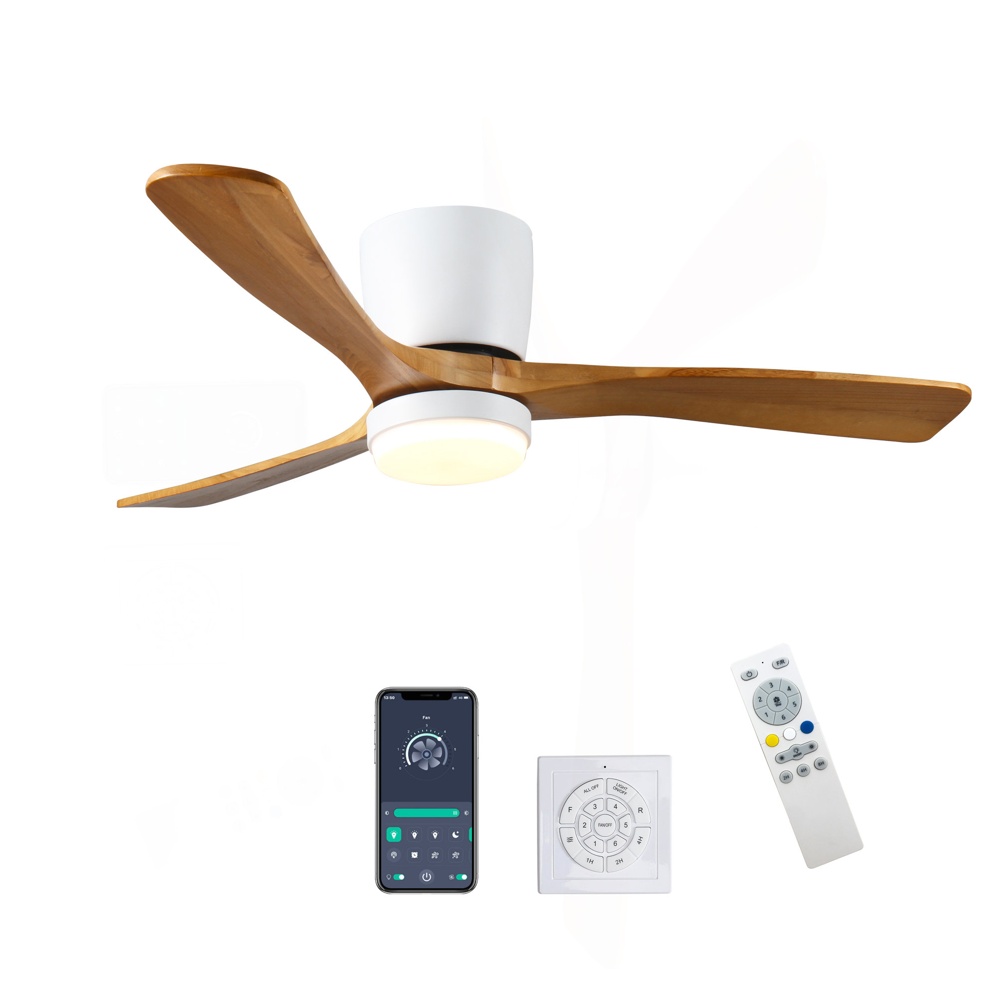 Ivy Bronx 52 Inch White Wood Ceiling Fans With Lights And Remote | Wayfair