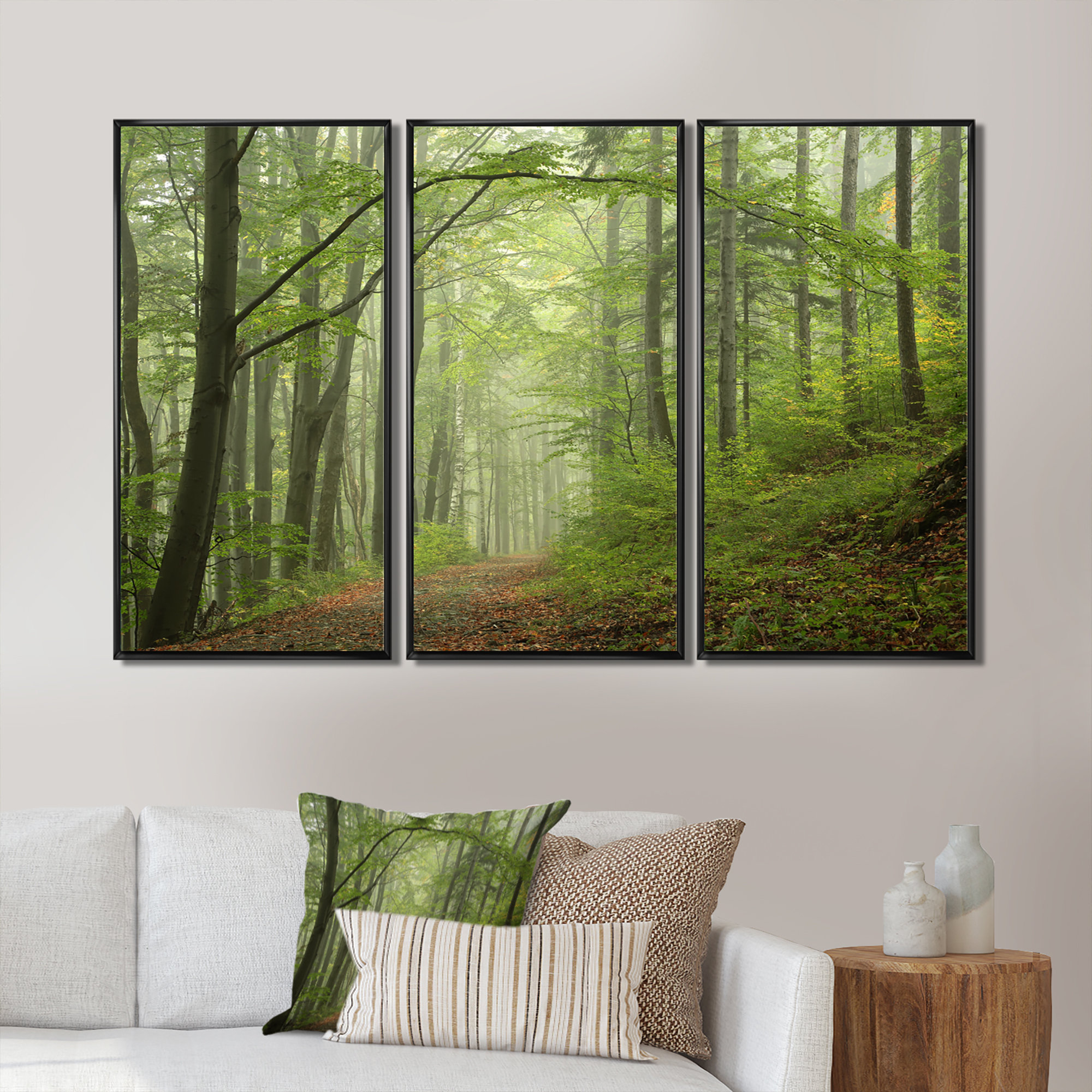 Loon Peak® Early Green Fall Forest - Landscape Framed Canvas Wall Art ...