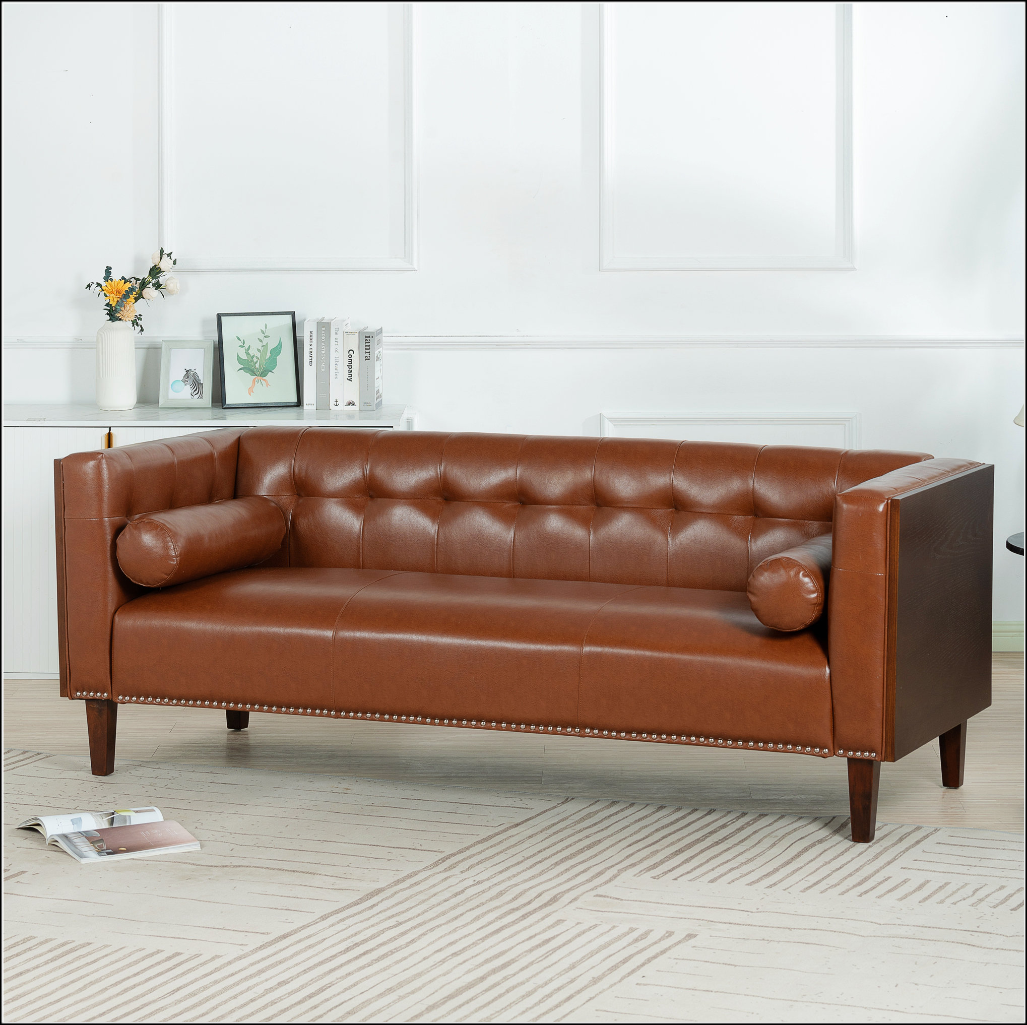 Latitude Run® 77.5" Wooden Decorated Arm 3 Seater Sofa | Wayfair