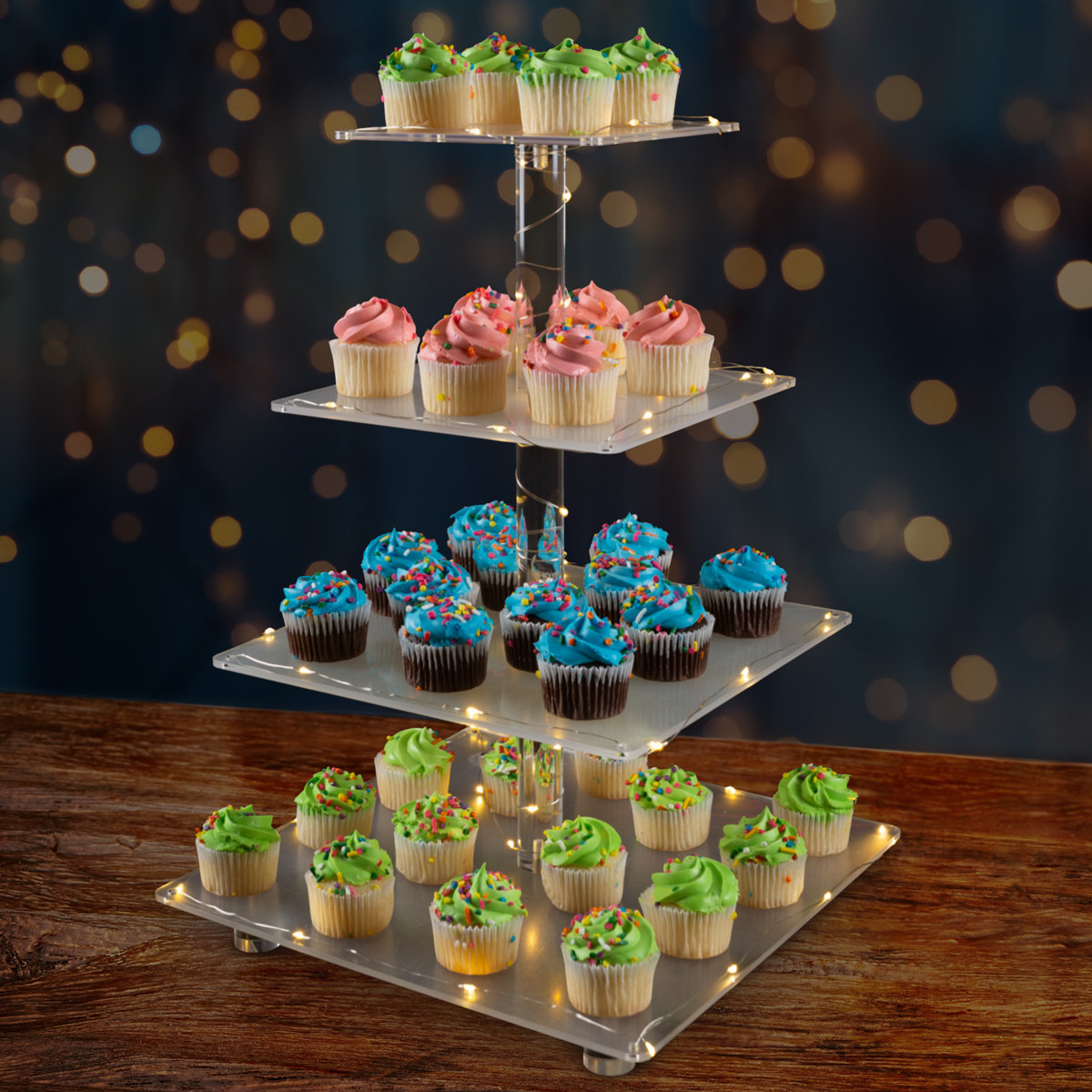 Great Northern Popcorn 4-Tier Cupcake Stand - Square Acrylic Display ...