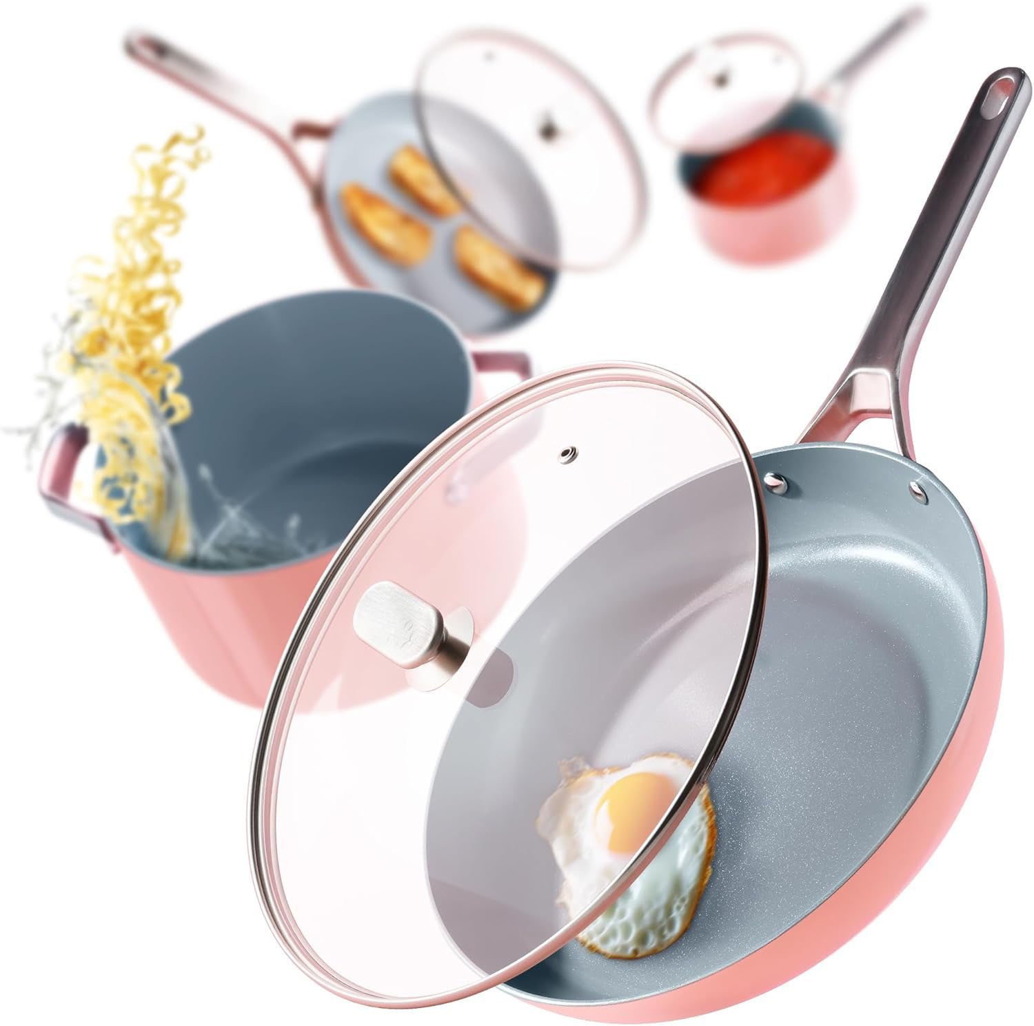 BN-LINKKL Ceramic Nonstick Cookware Set - 12 Piece, Pots And Pans Set ...