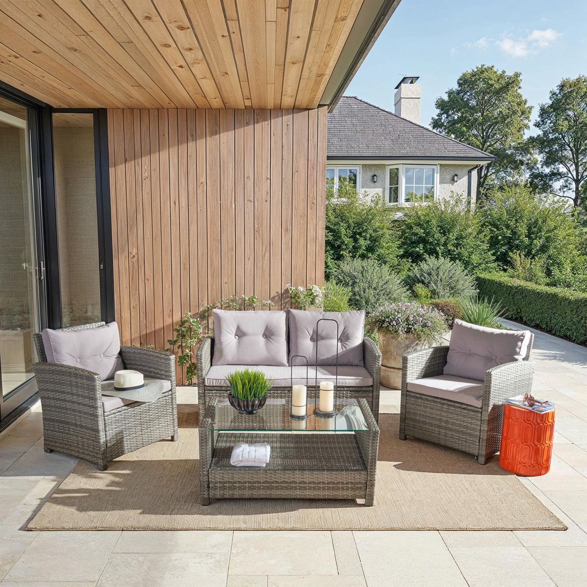 Brayden Studio® Anyuta 4 Piece Rattan Sofa Seating Group with Cushions ...