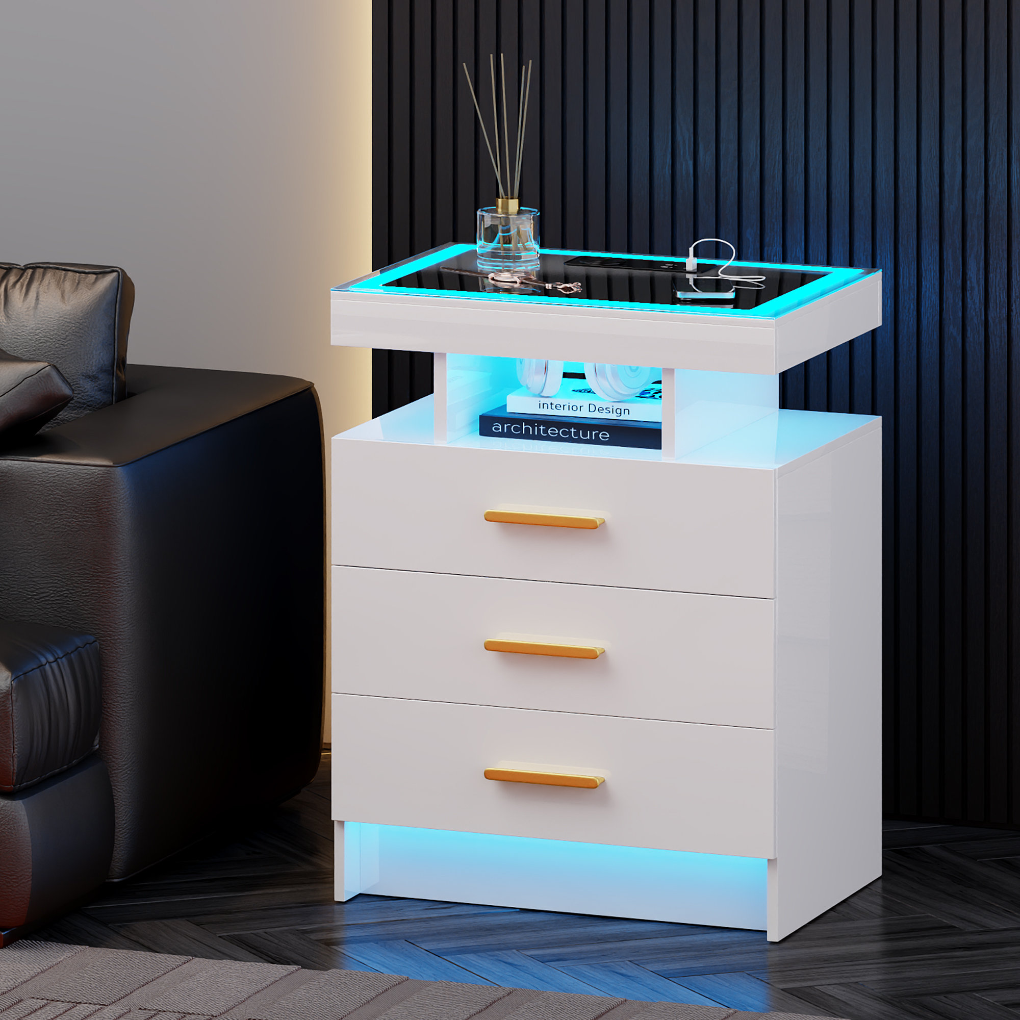 Metro Lane Bedside Table With Wireless Charging Station And Human ...